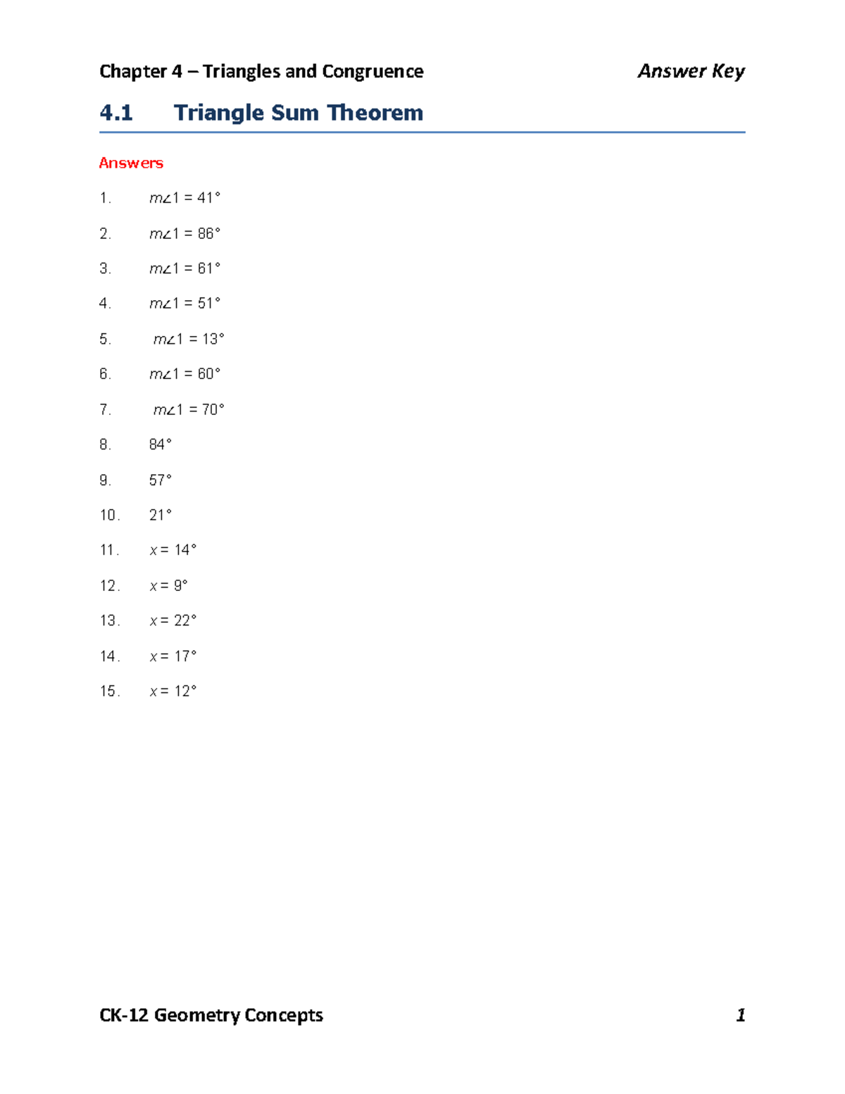 Answer Key CK 12 Chapter 04 Geometry Concepts 4 Triangle Sum Theorem