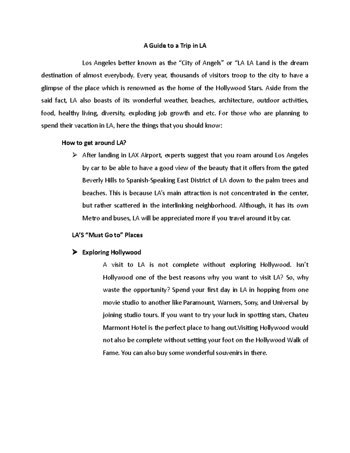 A Guide to a Trip in LA - lecture - A Guide to a Trip in LA Los Angeles ...