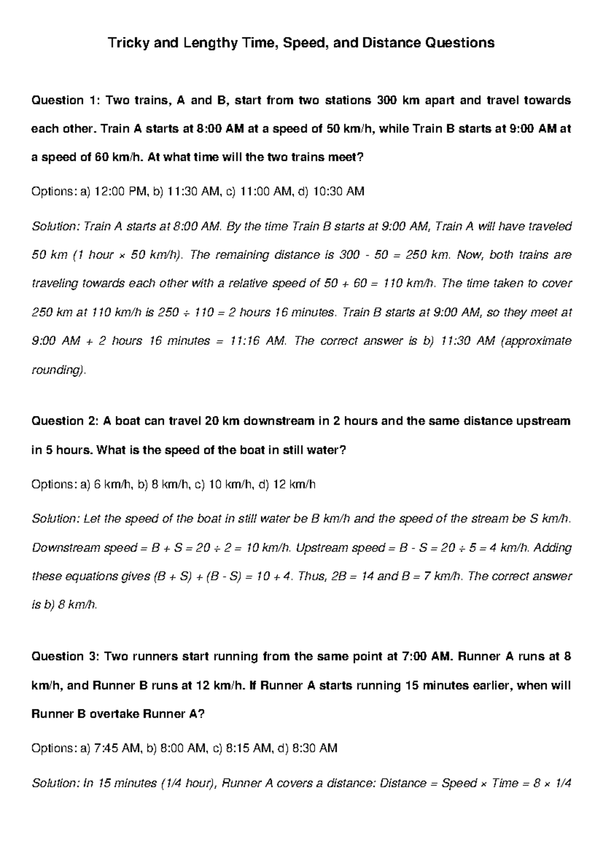 Time Speed Distance Questions - Tricky and Lengthy Time, Speed, and ...