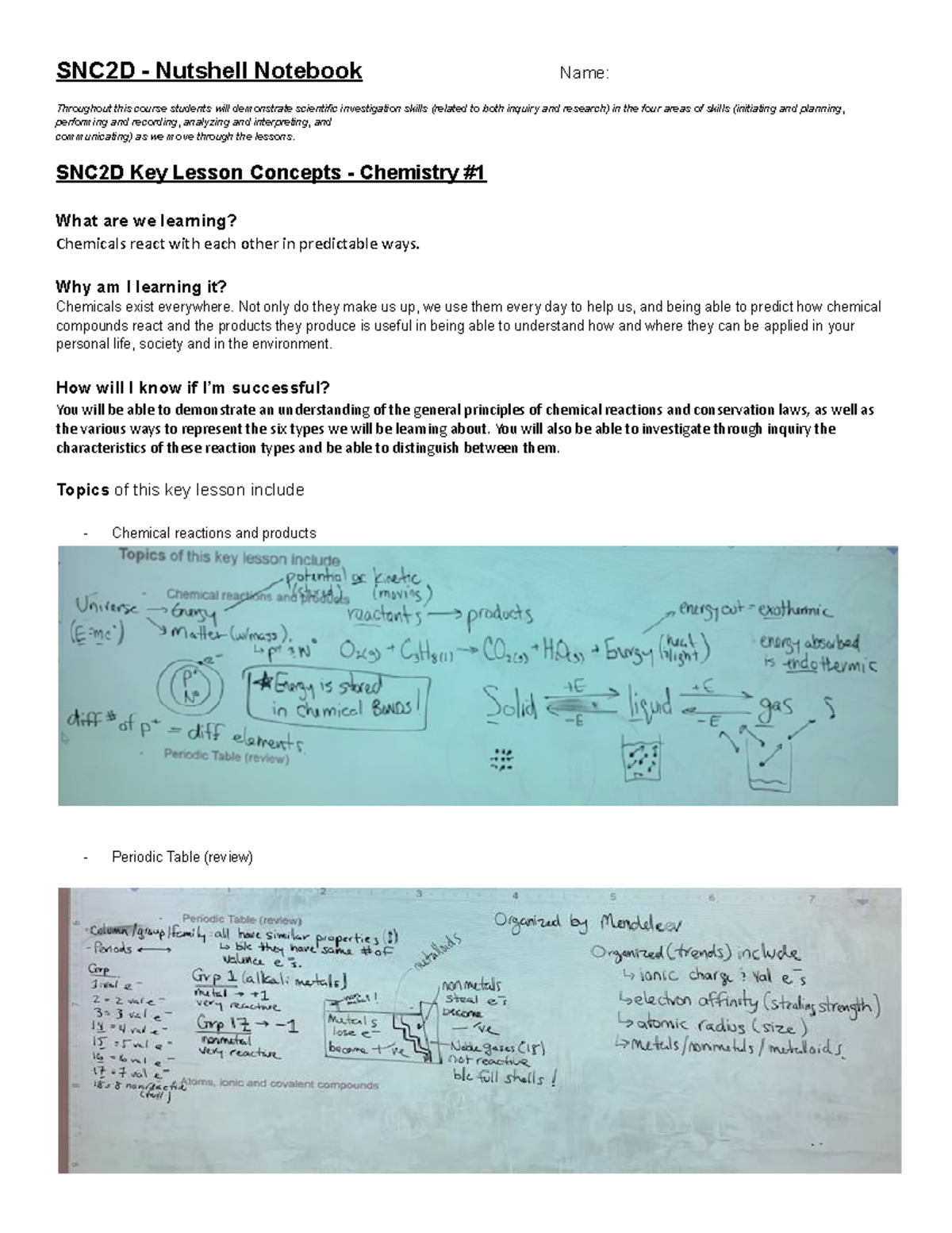 Filled in SNC2D Nutshell Notebook - SNC2D - Nutshell Notebook Name ...