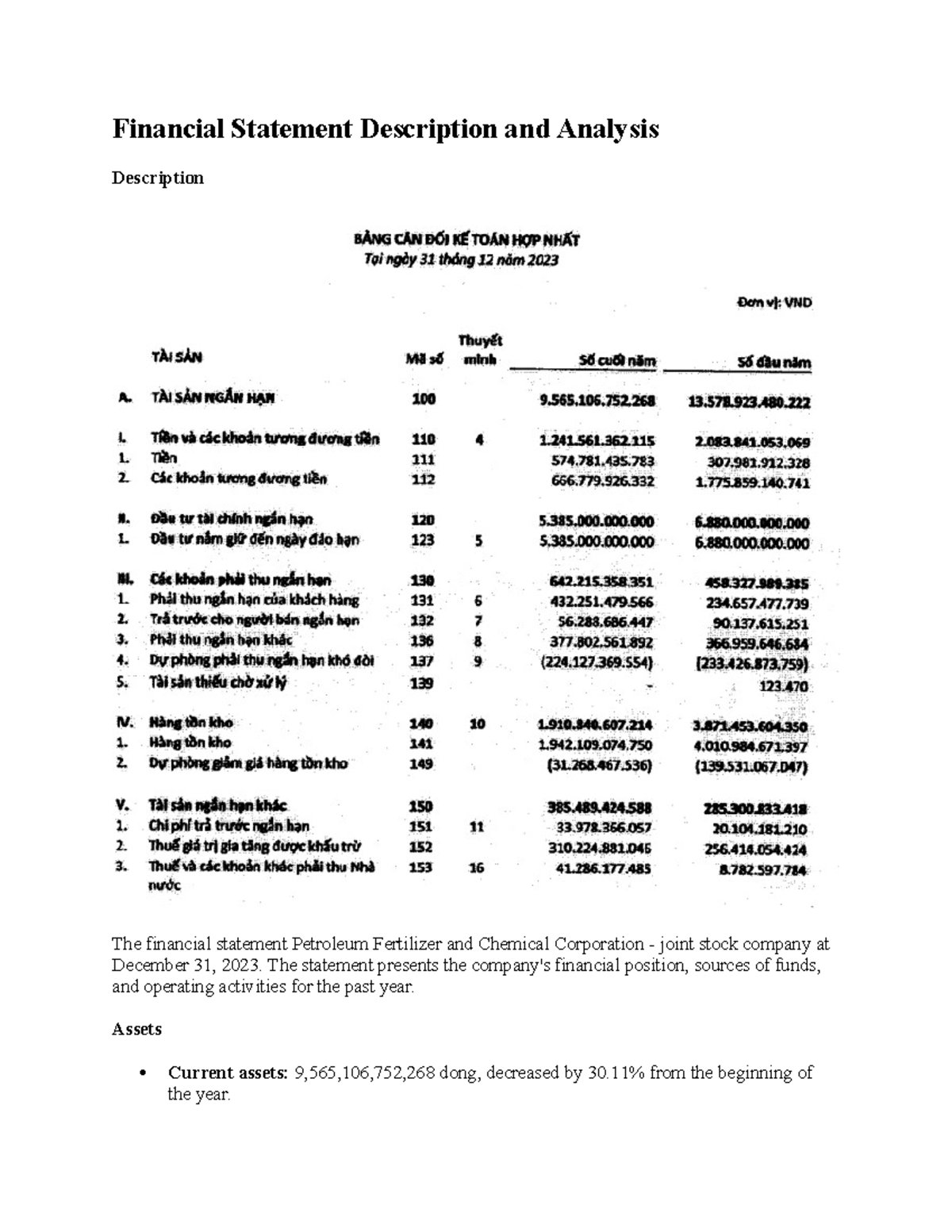 Nguyên lý kế toán group - Financial Statement Description and Analysis ...