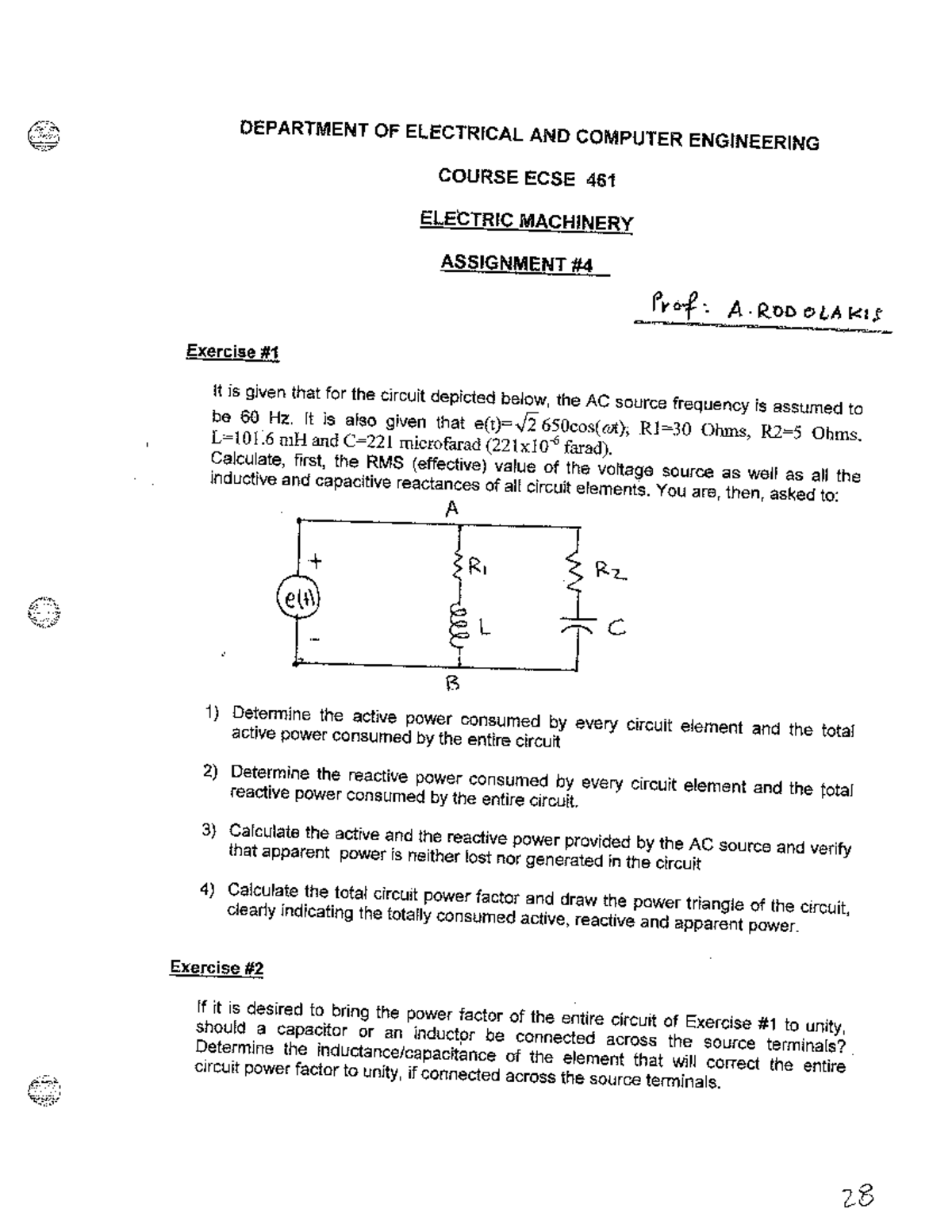 Assignment 4 version 2 - DEPARTMENT OF ELECTRICAL AND COMPUTER ENGINEERING COURSE ECSE 461 ...