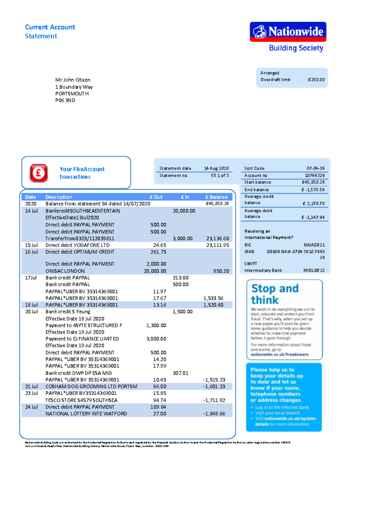 UK Nationwide word pdf - Heya - Current Account Statement Arranged Mr ...