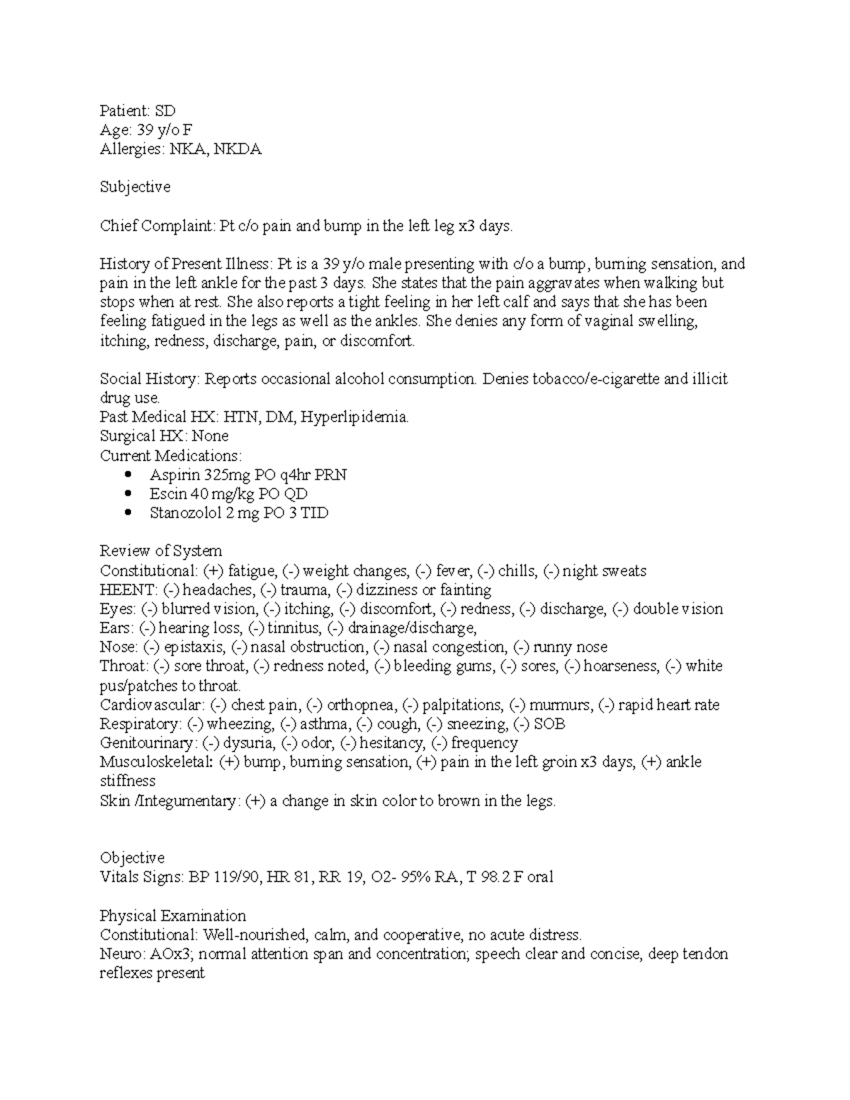 SOAP NOTE #33 - Assignment coursework for nursing course - Patient: SD ...