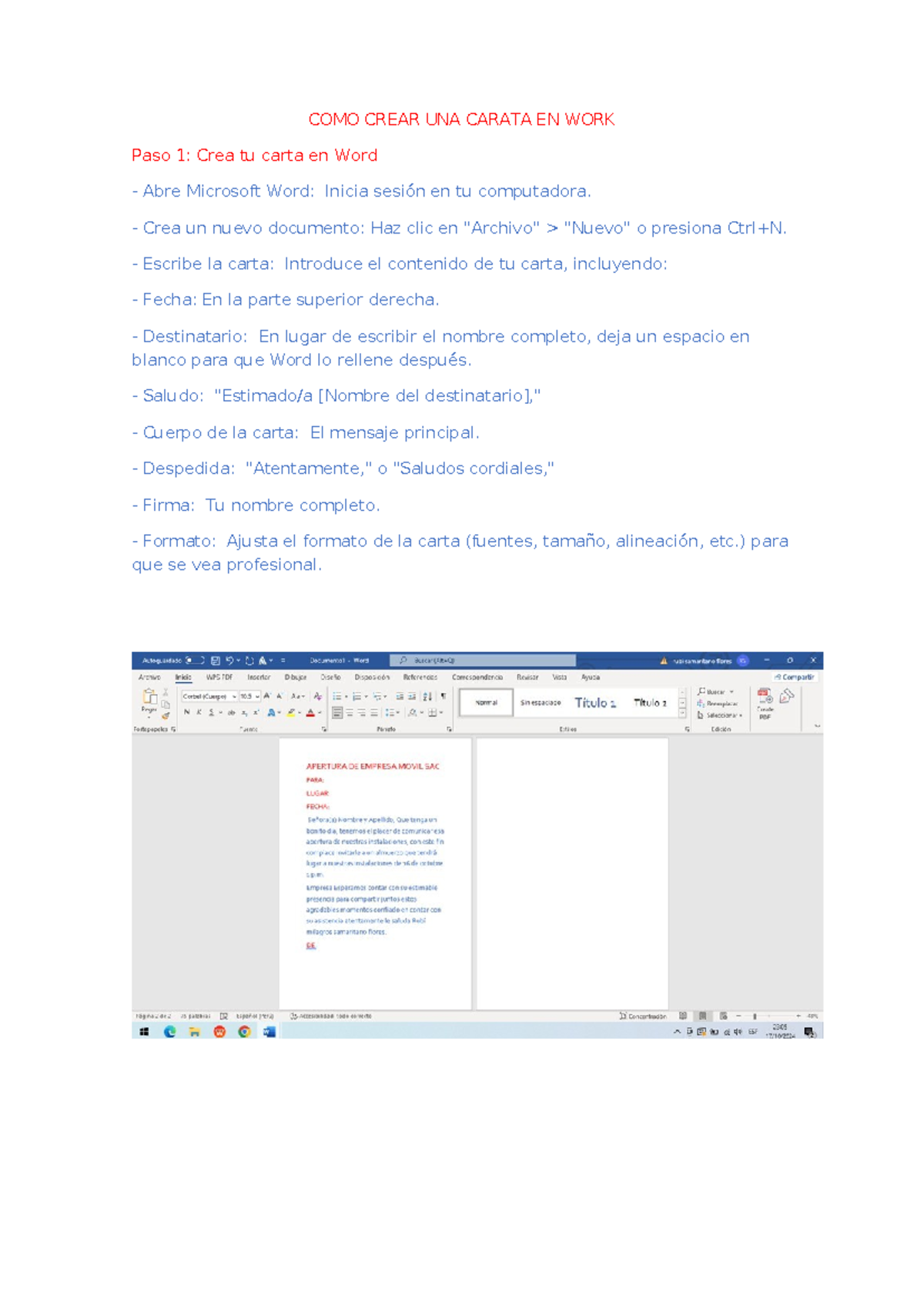 COMO Crear UNA Carata EN WORK Informatica Basica Inviar - COMO CREAR ...
