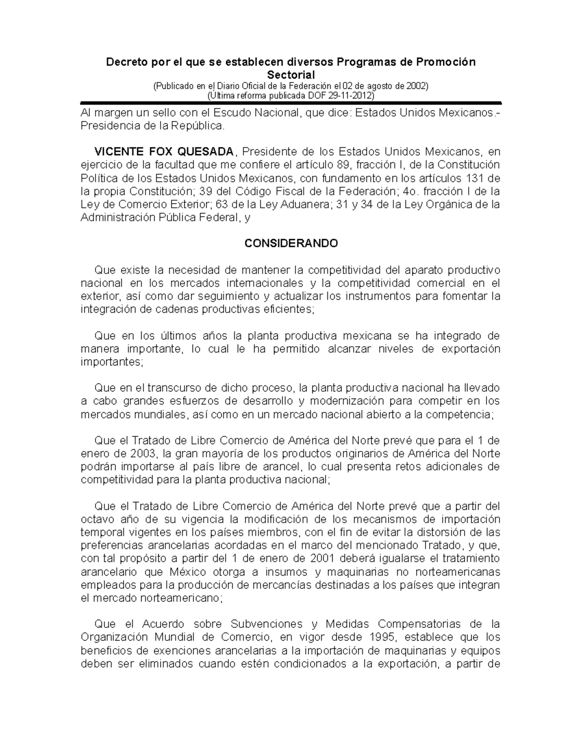 Decreto Prosec Exportación-definitiva Importación-definitiva Vigente ...