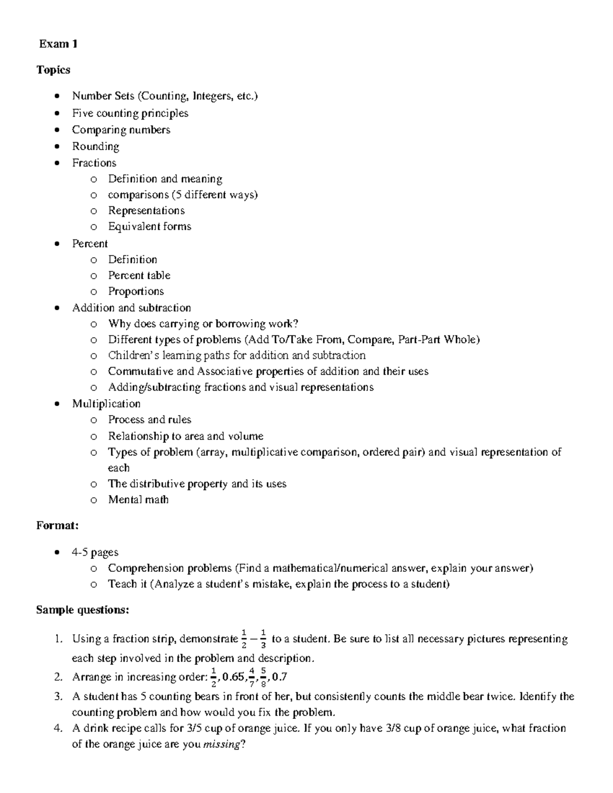 TEST 1 Topics-1 - Summary Algebra, Number Systems, and Number Theory ...