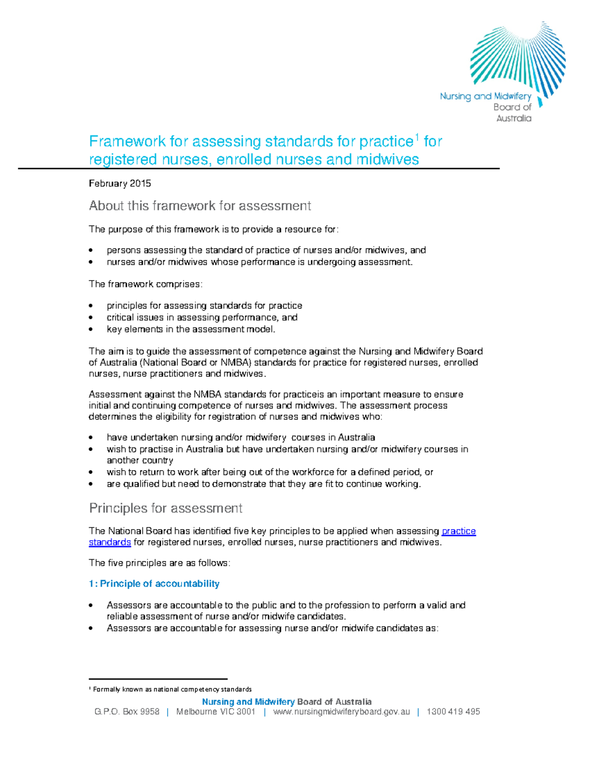 Nursing And Midwifery Board Framework Framework For Assessing Standards