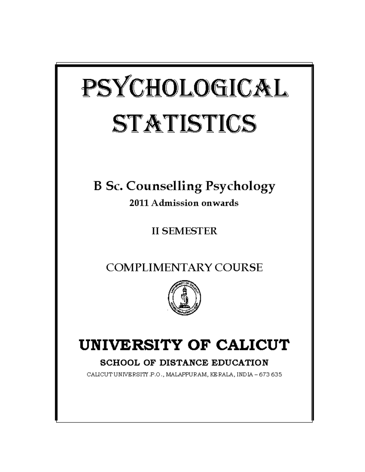 Psychological Statistics 22512 - PSYCHOLOGICAL STATISTICS B Sc ...