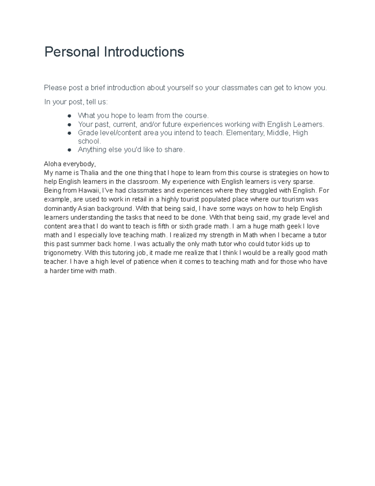 Personal Introductions - Personal Introductions Please post a brief ...