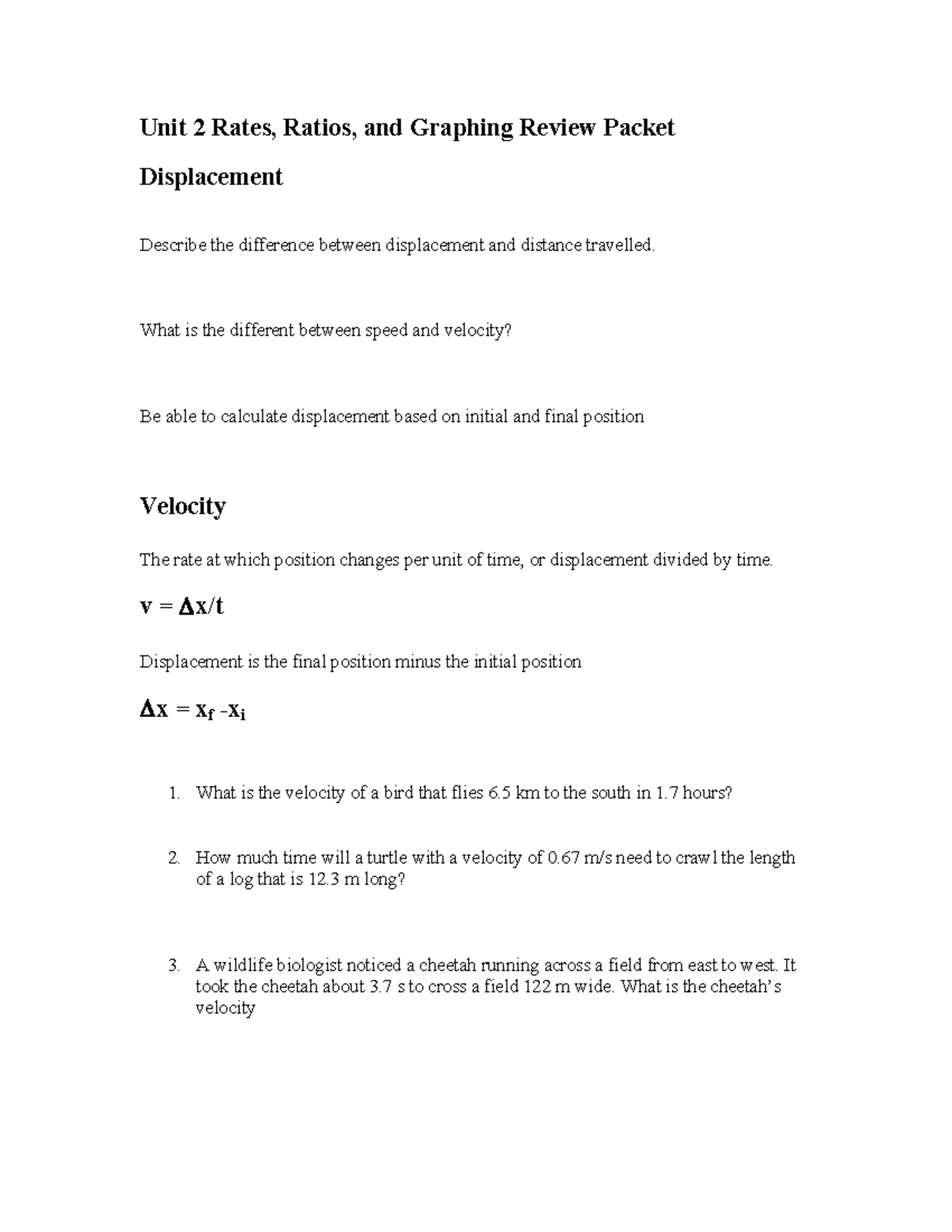 Unit 2 Study Guide 2 - Balls - Unit 2 Rates, Ratios, and Graphing ...