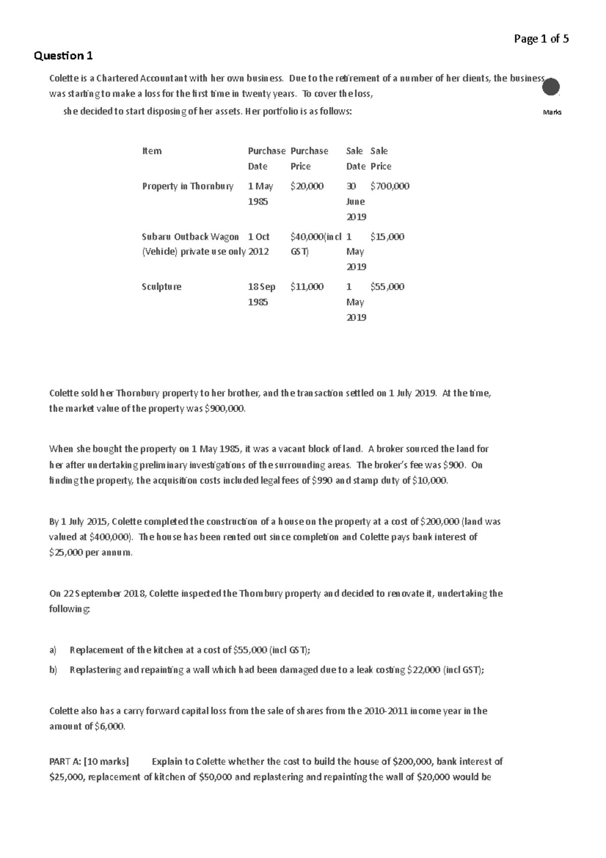 Sample/practice exam 2016, questions and answers - Page 1 of 5 Question 1 Colette is a Chartered ...