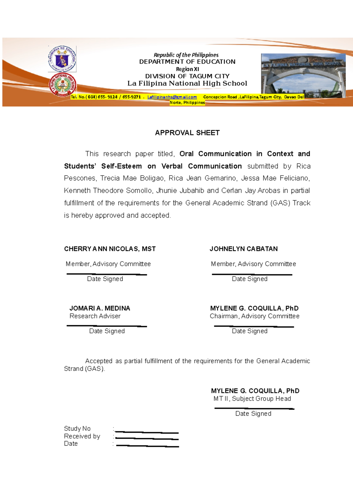 3. Approval Sheet - Republic of the Philippines DEPARTMENT OF EDUCATION ...