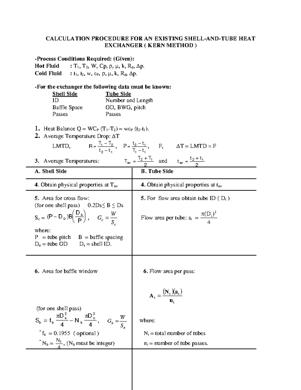 Calculation Procedure FOR AN Existing SH - CALCULATION PROCEDURE FOR AN ...