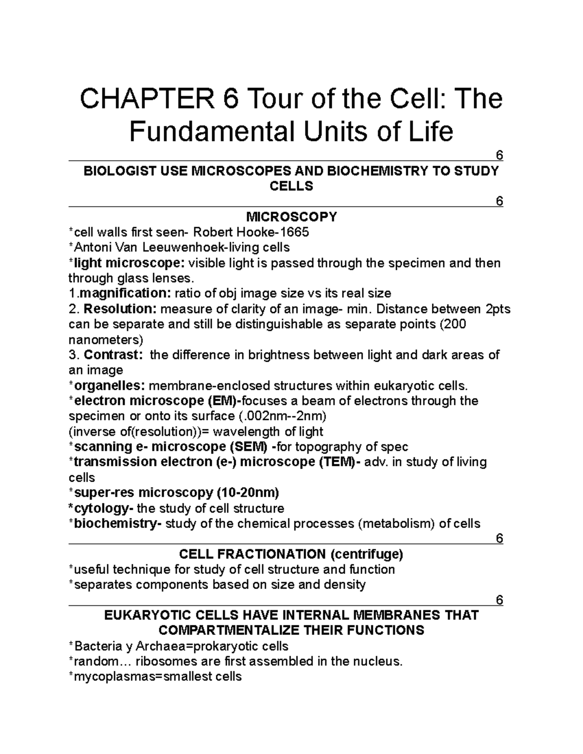 Ch6 bio - help for studying for ch 6 test. Good summary of the chapter ...