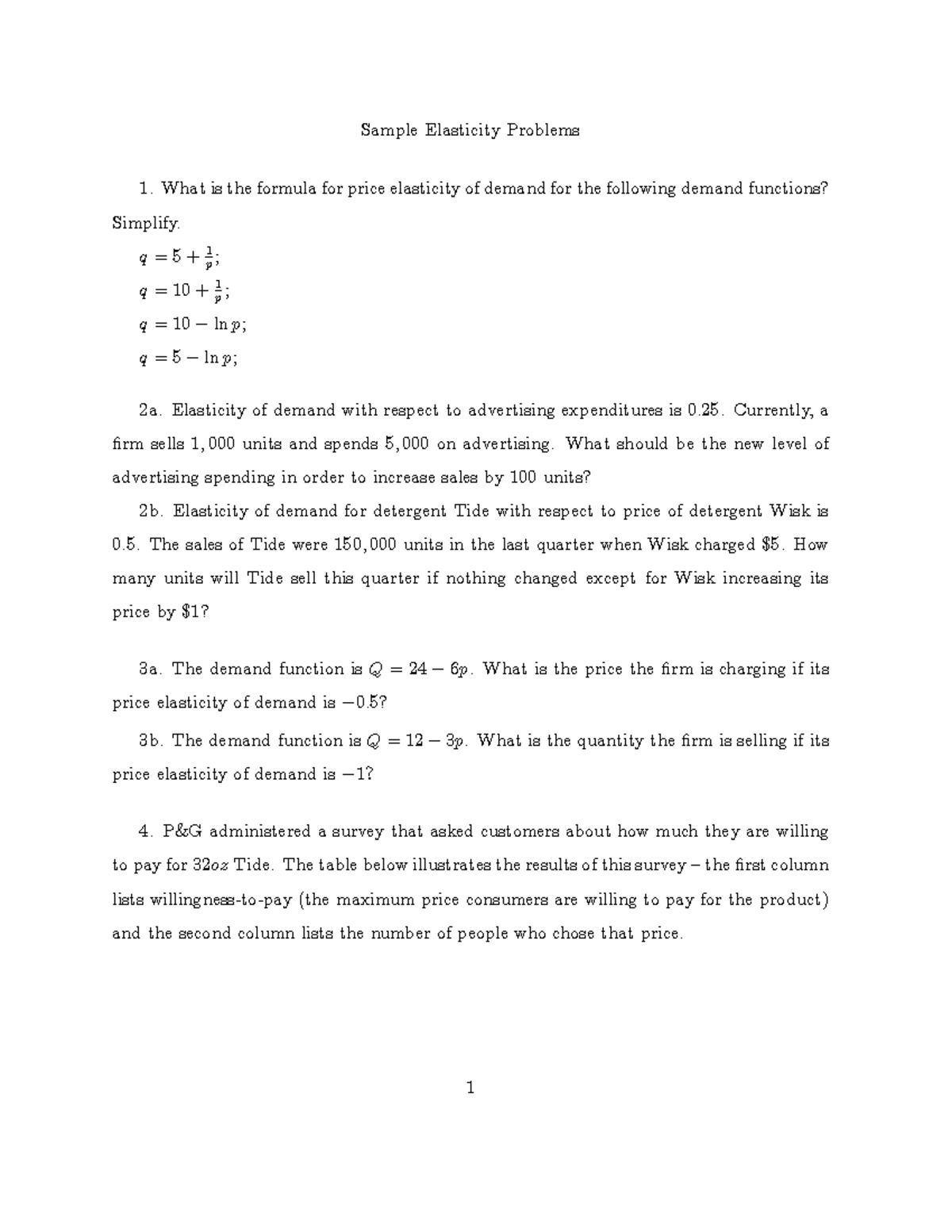 Sample elasticity problems - Sample Elasticity Problems What is the formula for price elasticity ...