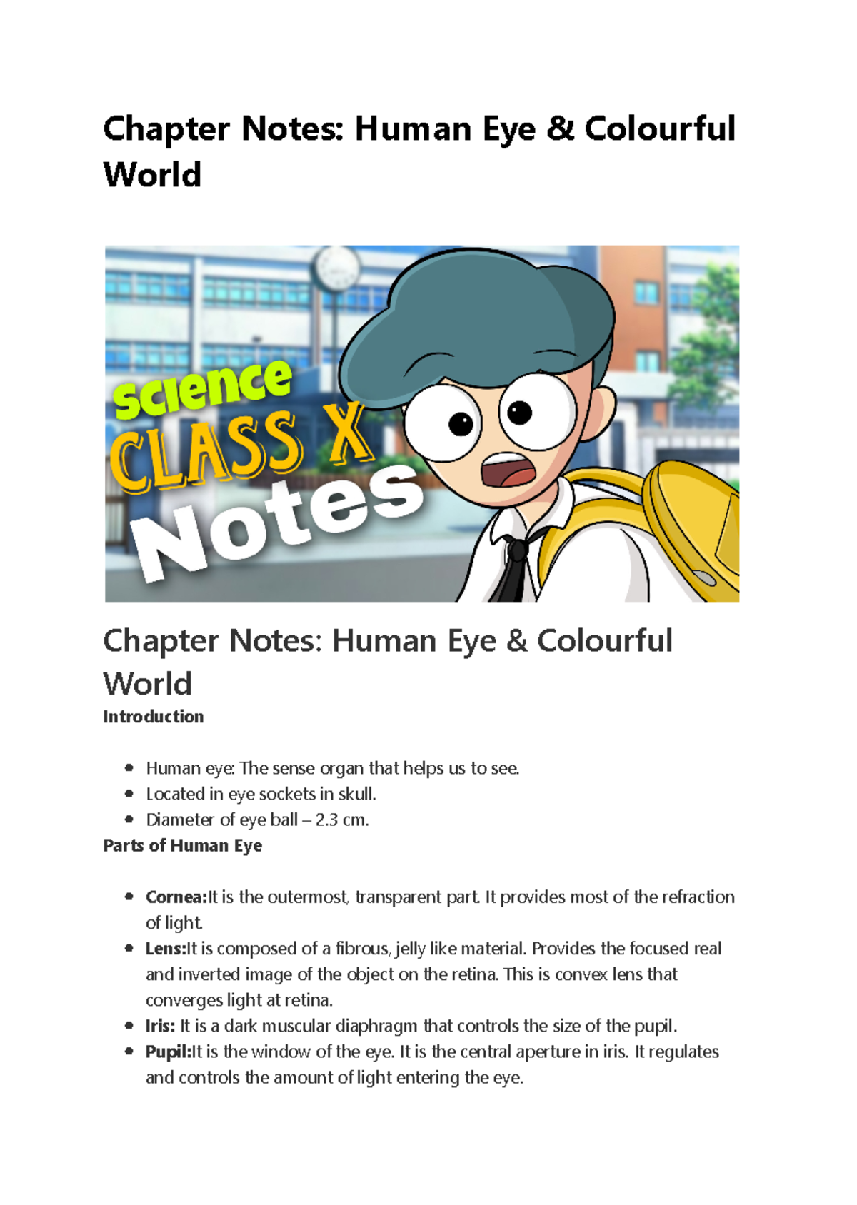 Chapter Notes Human Eye & Colourful World - Chapter Notes: Human Eye ...