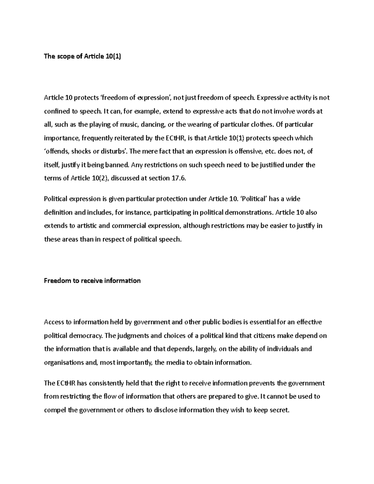 Article 10 Freedom of Expression-The scope of Article 10 - The scope of ...