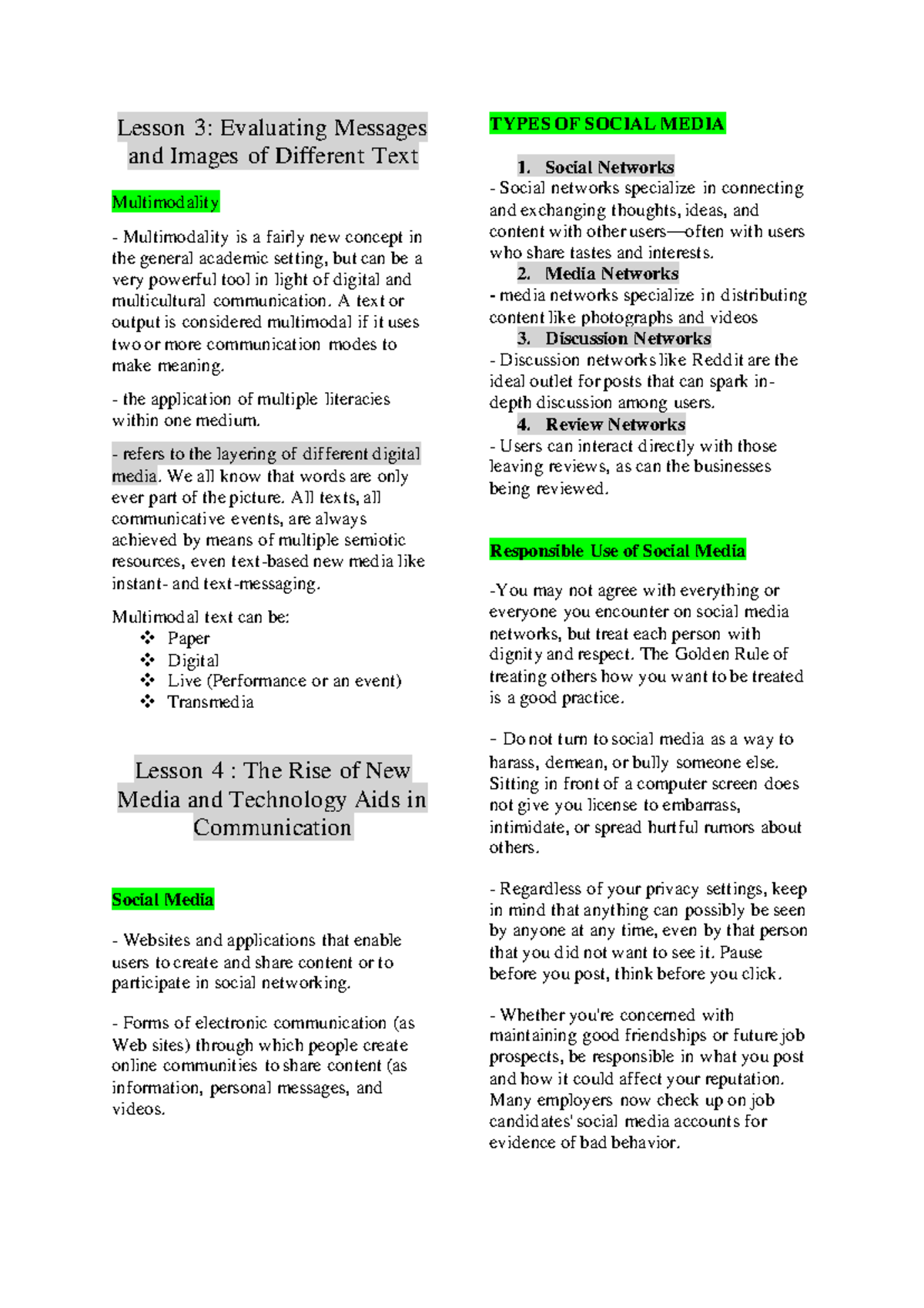 Purcom 3 and 4 Reviewer - Lesson 3: Evaluating Messages and Images of Different Text ...