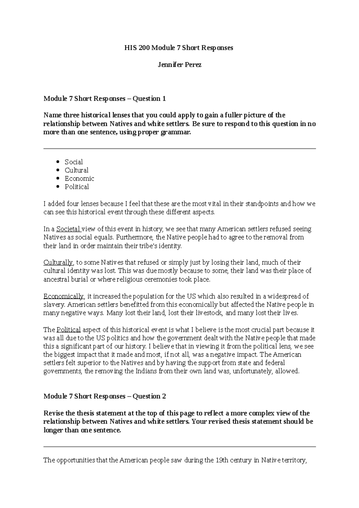 Jenni Perez HIS 200 Applied History - HIS 200 Module 7 Short Responses ...