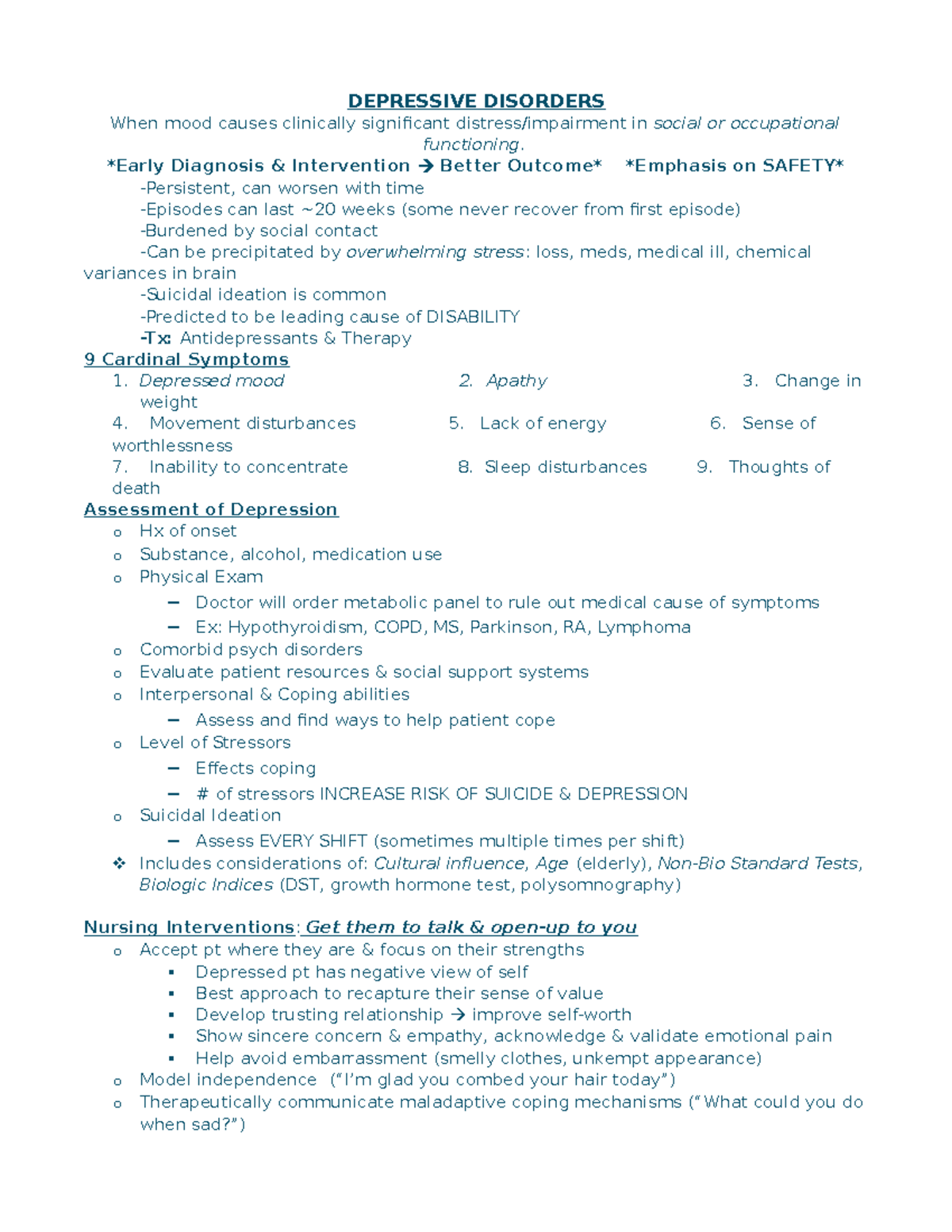 Depression Study Guide - DEPRESSIVE DISORDERS When mood causes ...