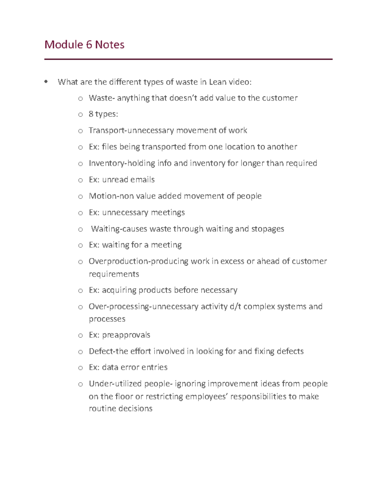 Module 6 Notes - Module 6 Notes What are the different types of waste ...