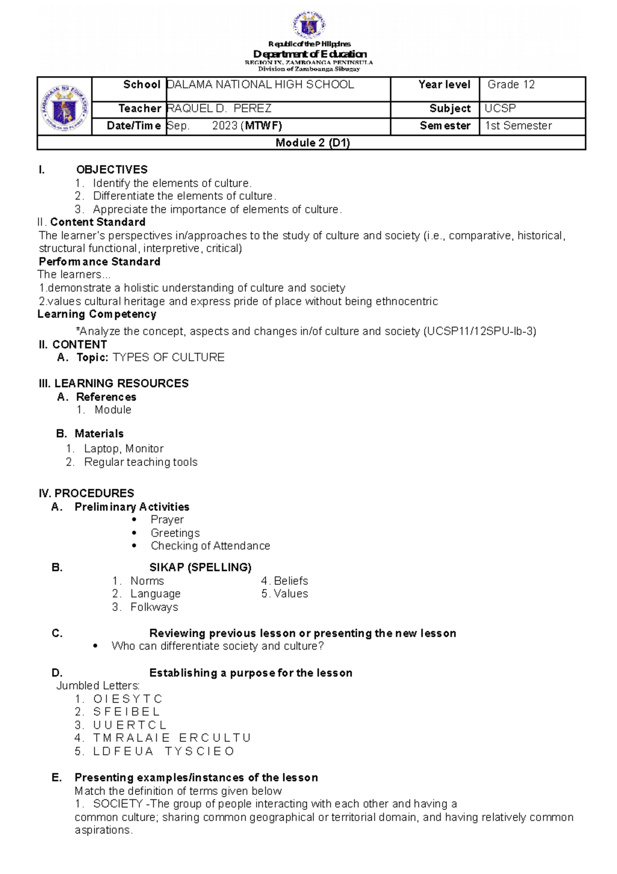UCSP12 1st Sem M2 D1 - UCSPDLL - School DALAMA NATIONAL HIGH SCHOOL ...