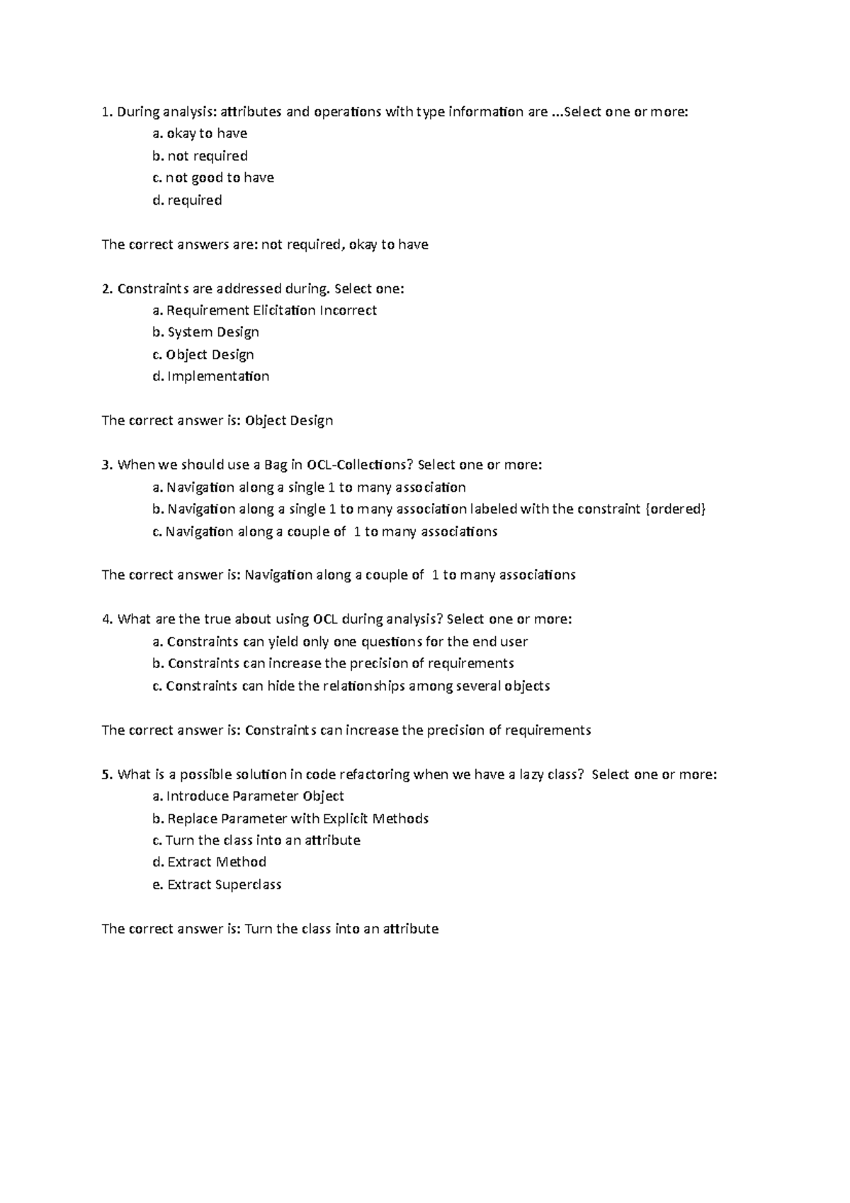 Example questions 3 - During analysis: attributes and operations with ...