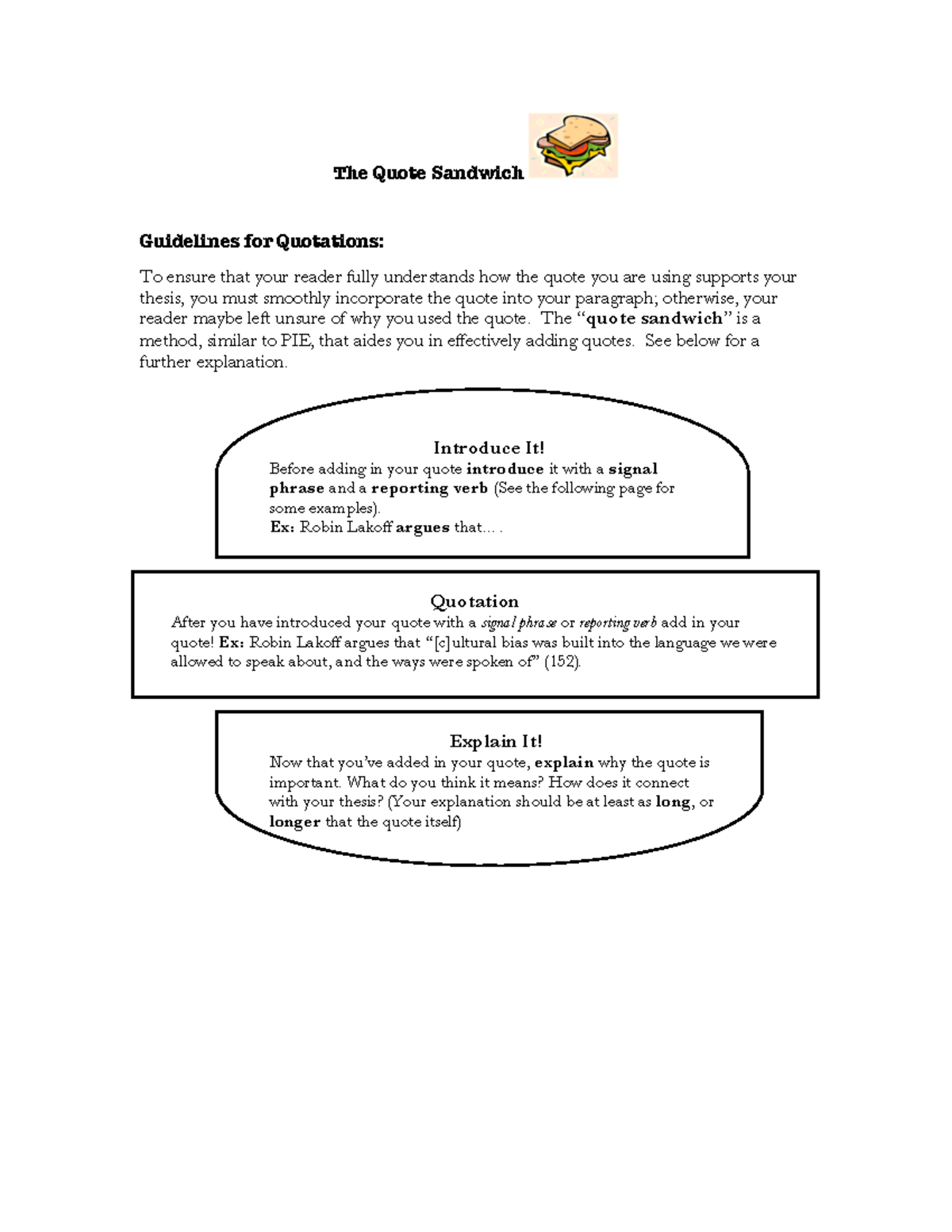 The Quote Sandwich - This is for only practice notes as if you need to ...