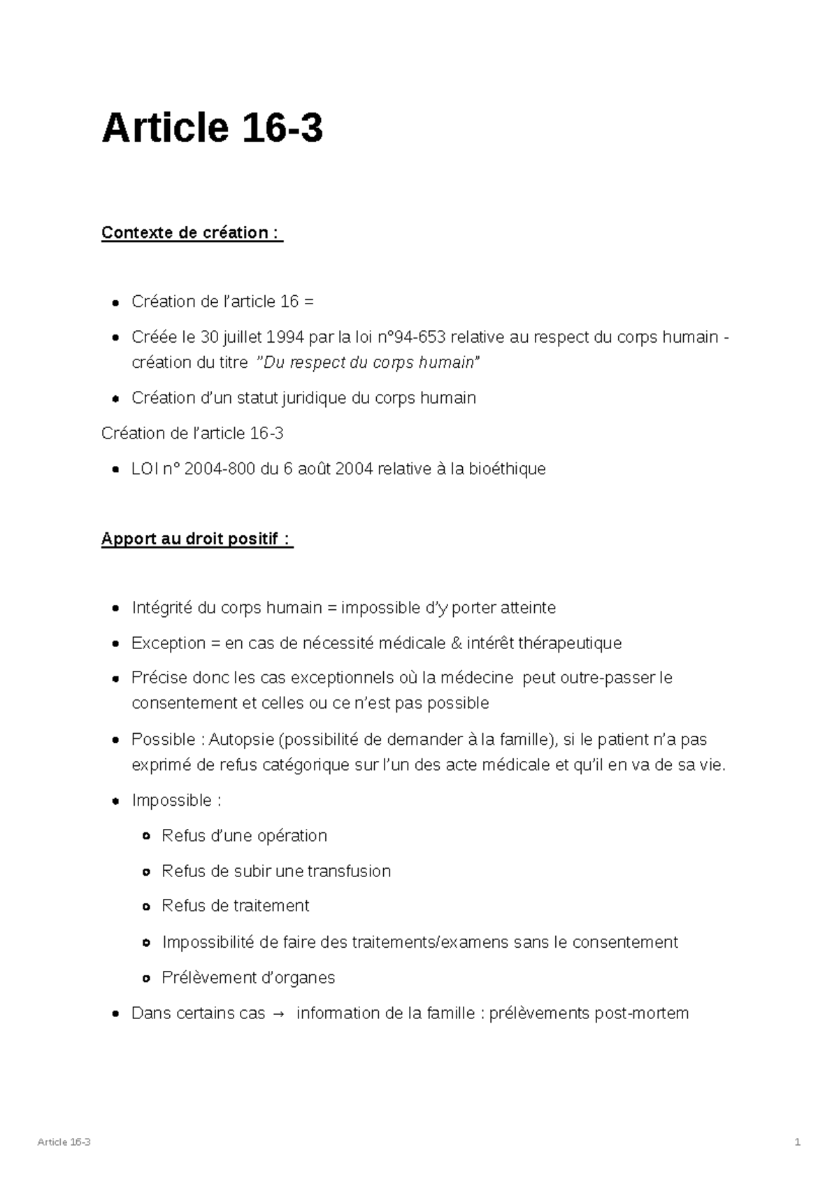 16-3 - Impossible : Refus d’une opération Refus de subir une ...
