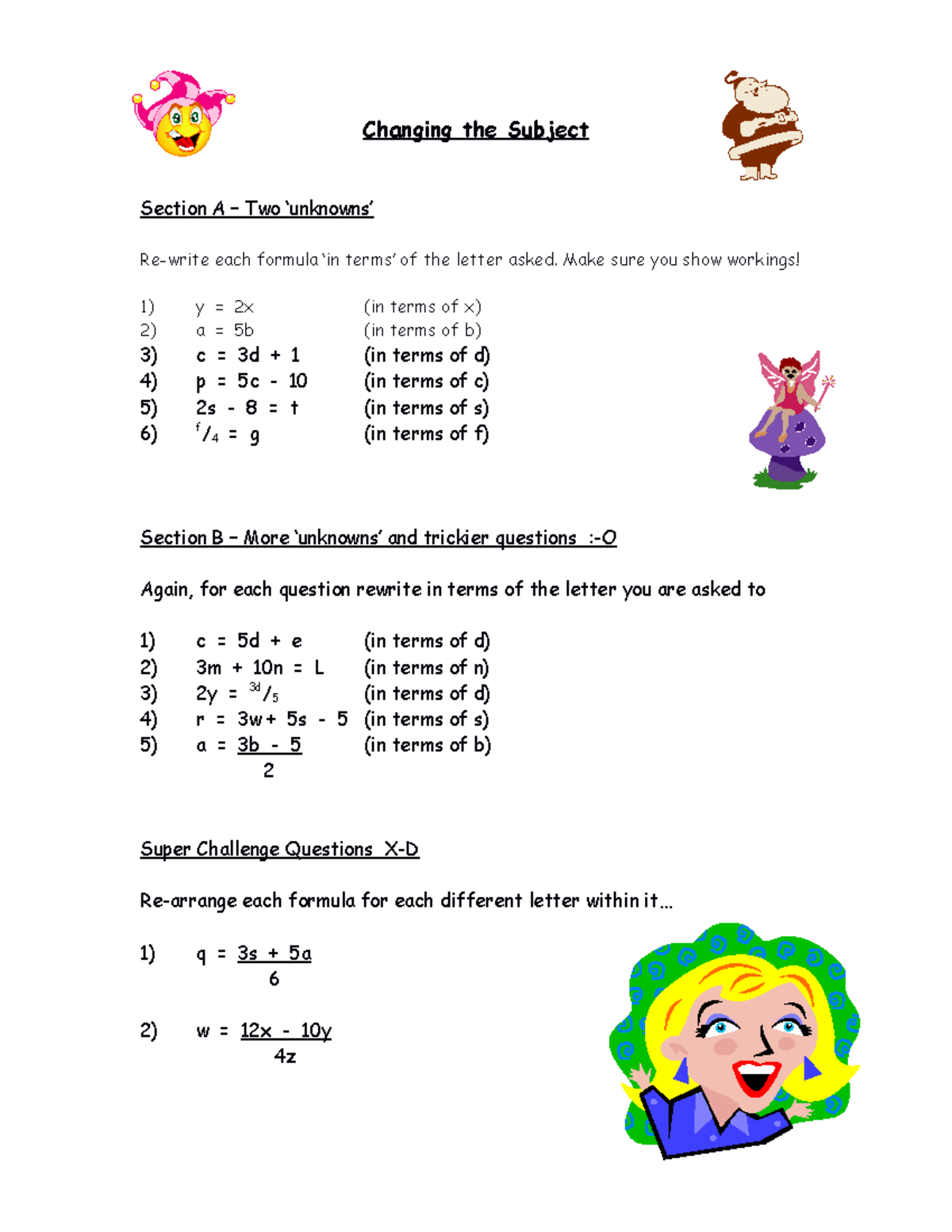 1) Changing the Subject - Easier - Changing the Subject Section A – Two ...