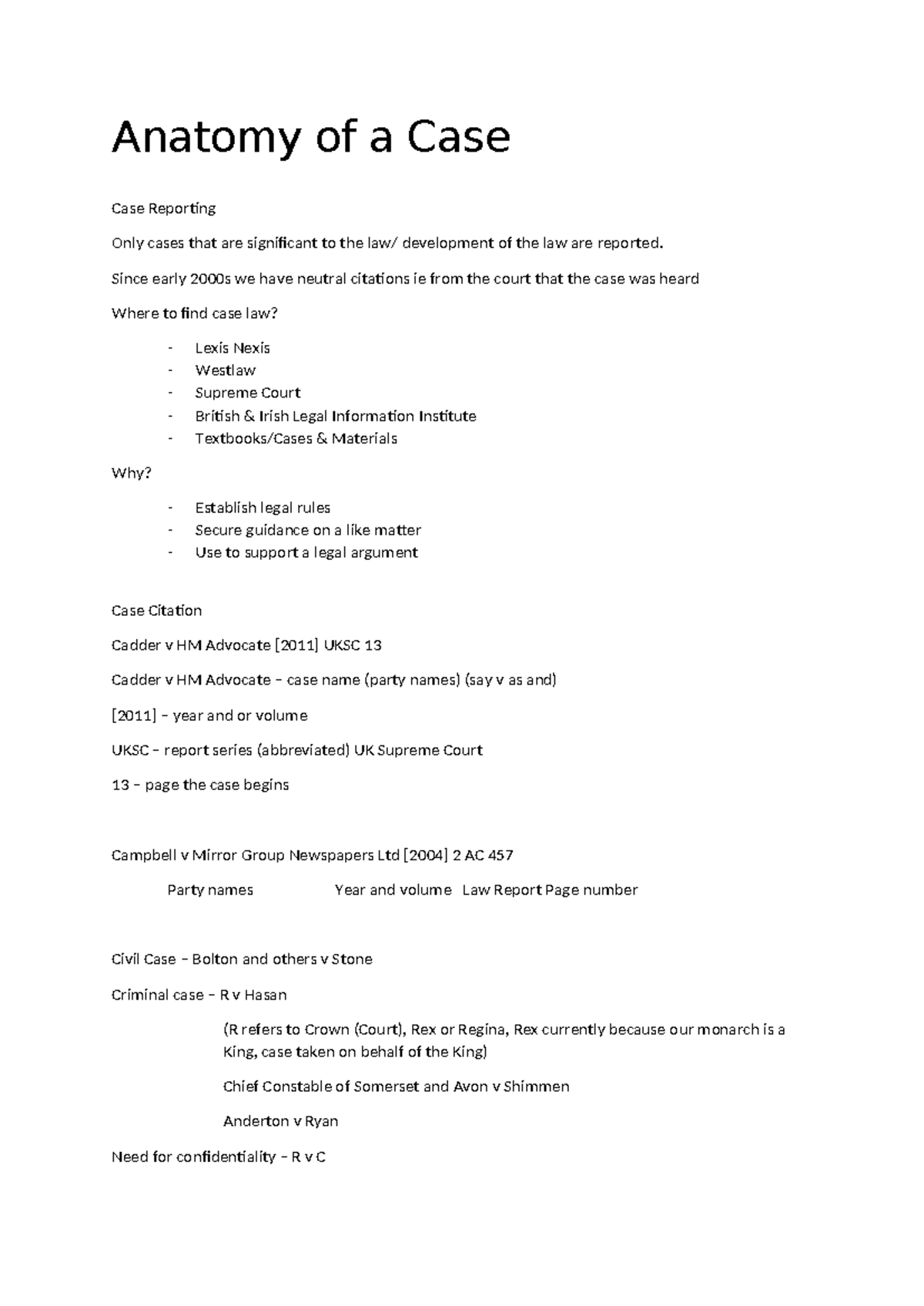 Anatomy of a Case - Anatomy of a Case Case Reporting Only cases that ...