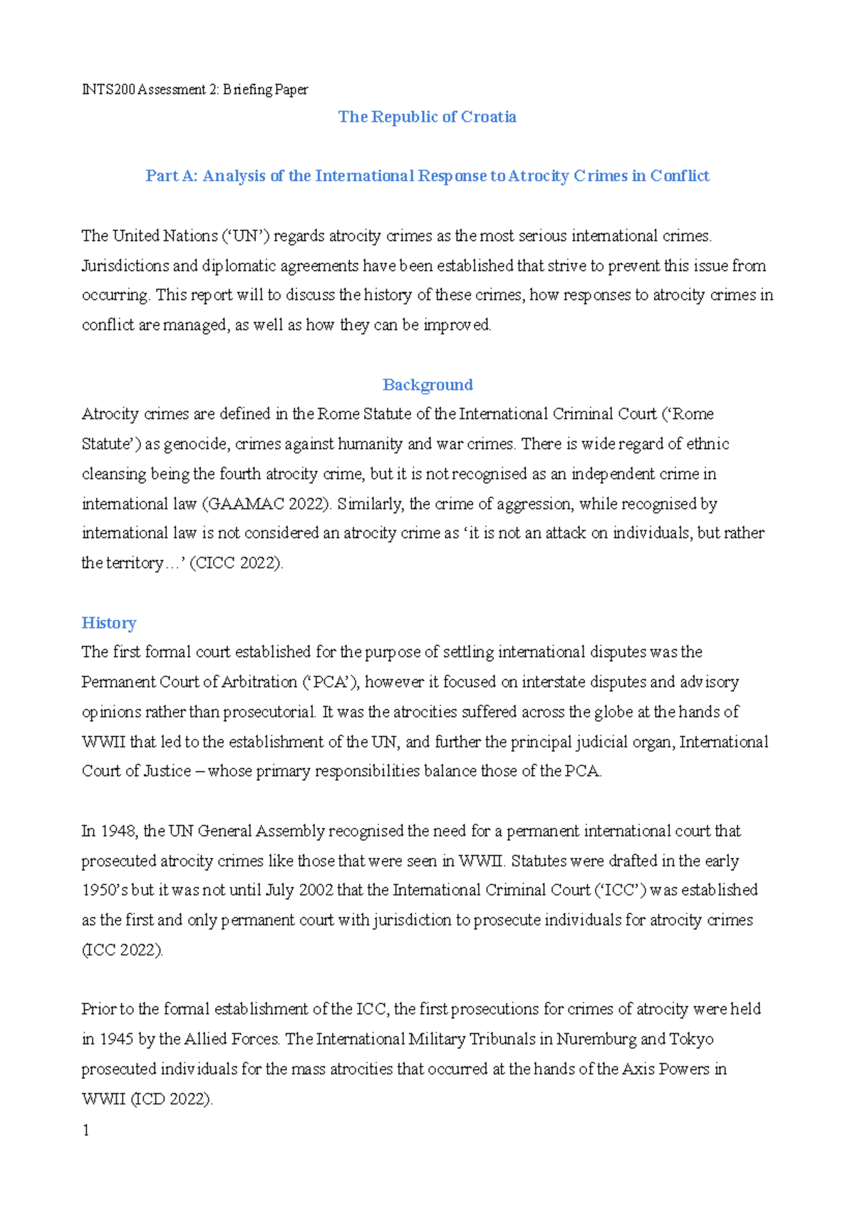 Model UN Paper copy - INTS200 Assessment 2: Briefing Paper The Republic ...