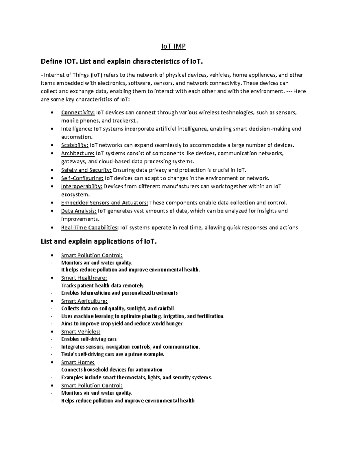 Fundamental of Internet of Things important questions - IoT IMP Define ...