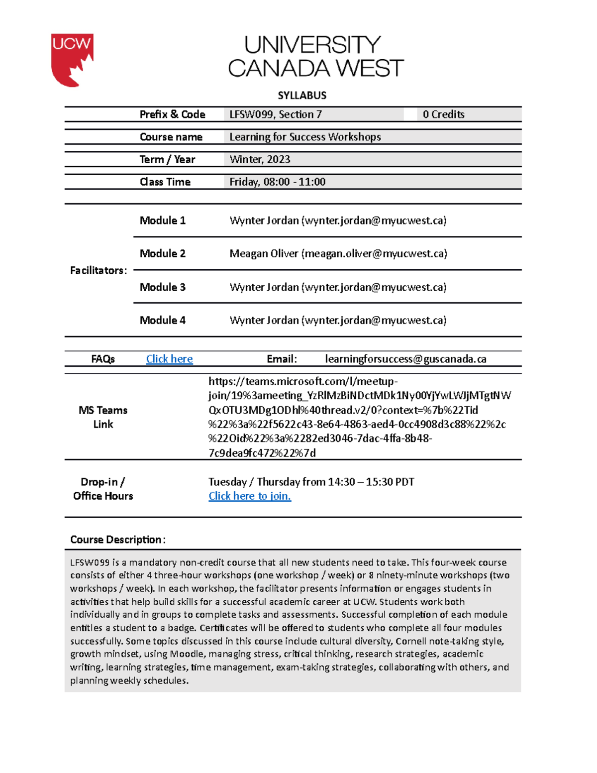 LFSW099-ONS-07 - N/A - Prefix & Code LFSW099, Section 7 0 Credits ...