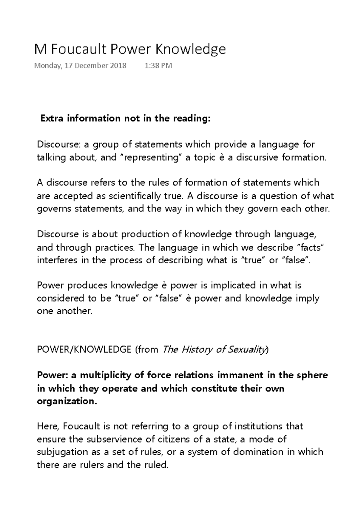 M Foucault Power Knowledge - M Foucault Power Knowledge Monday, 17 ...