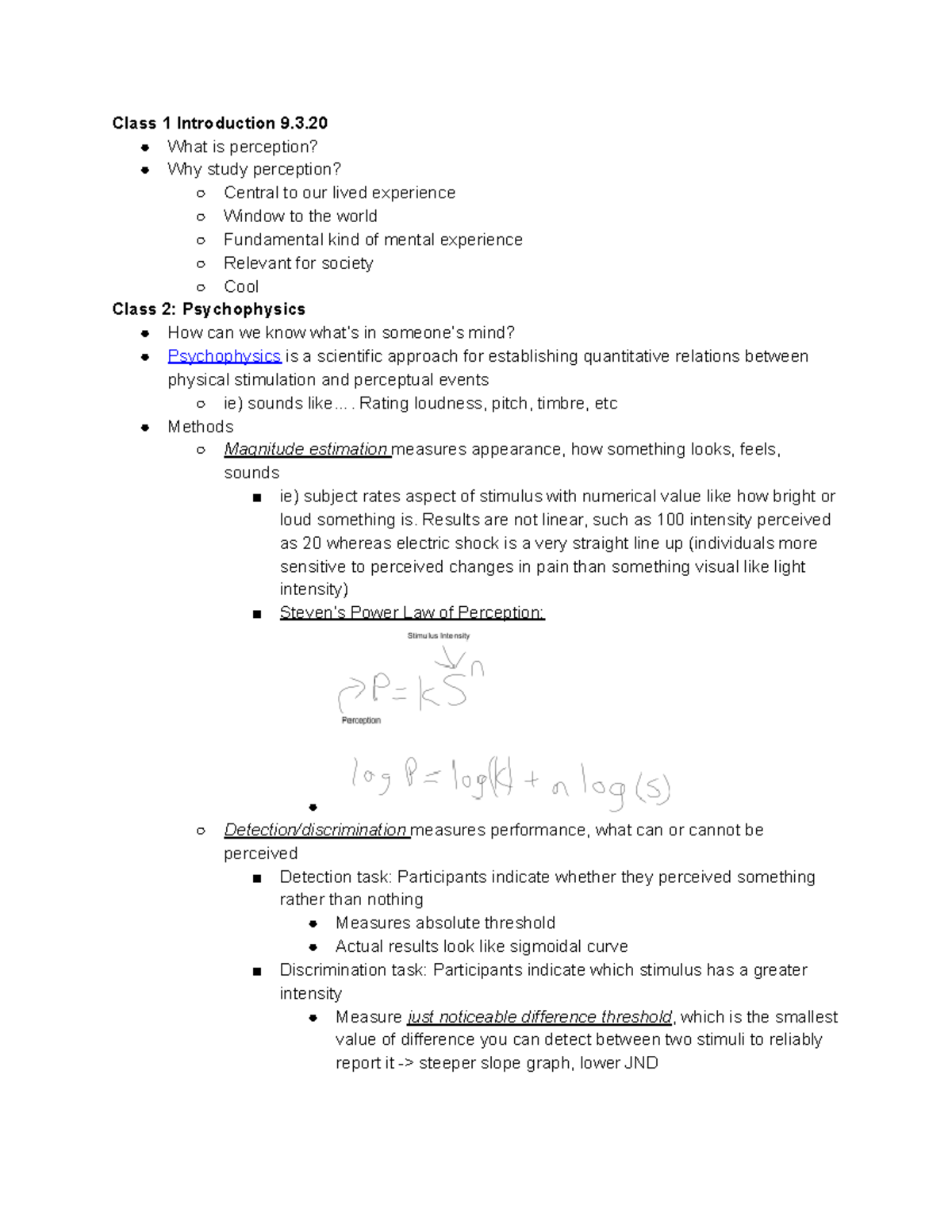 PS222 Course Review Guide - Class 1 Introduction 9. What is perception ...