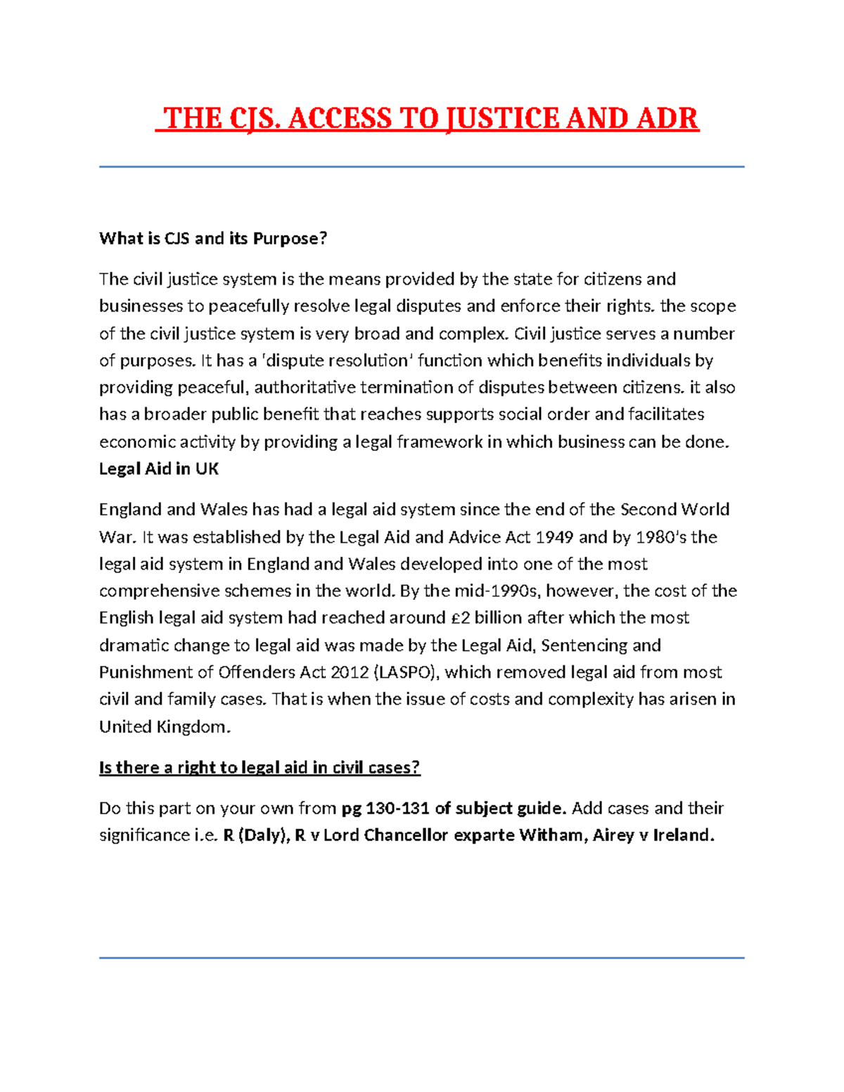 CJS notes 2020-2 - THE CJS. ACCESS TO JUSTICE AND ADR What is CJS and ...