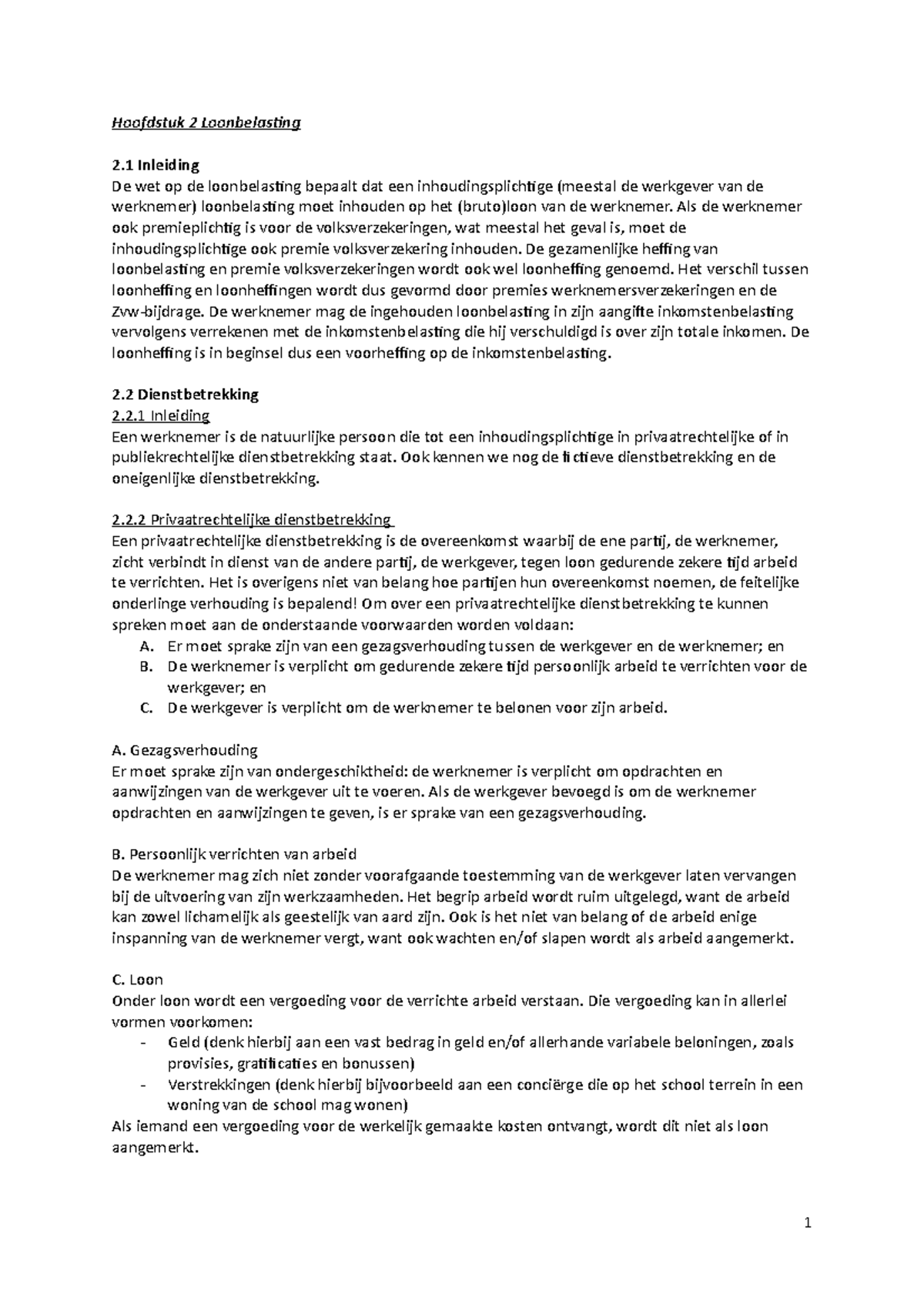 Samenvatting loonbelasting - Hoofdstuk 2 Loonbelasting 2 Inleiding De ...