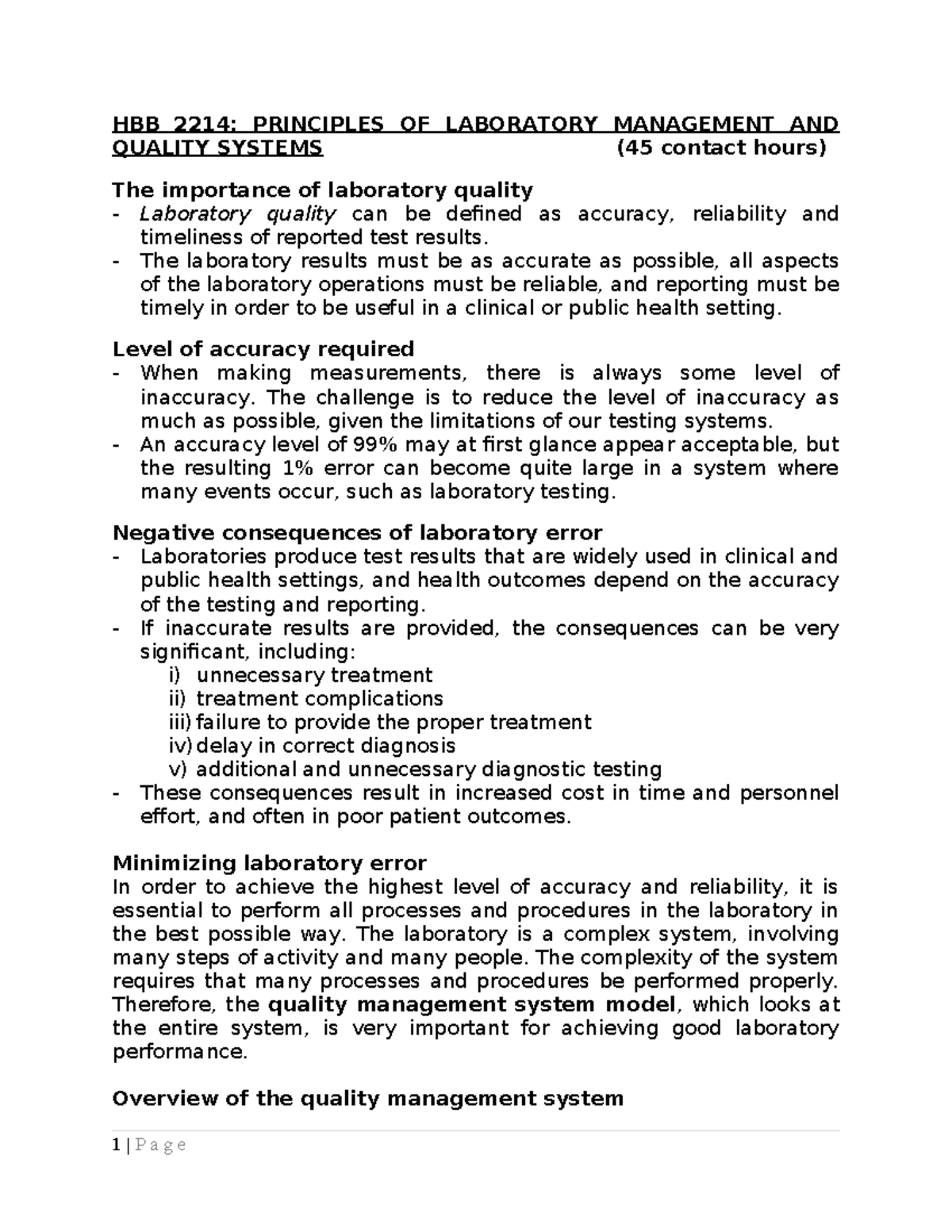 Notes HBB 2214 Principles OF Laboratory Management AND Quality Systems ...