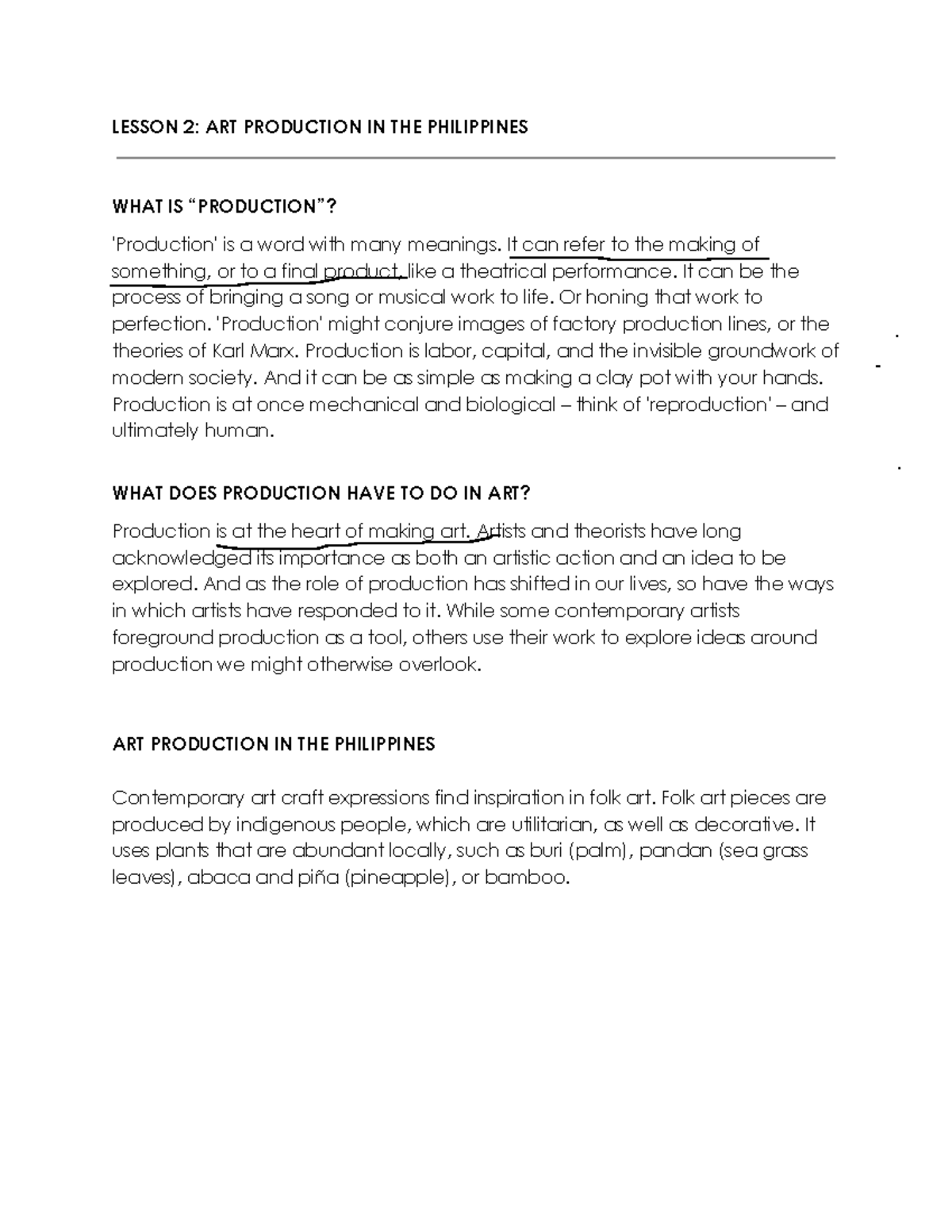 Lesson 2-ART Production IN THE Philippines - LESSON 2: ART PRODUCTION ...