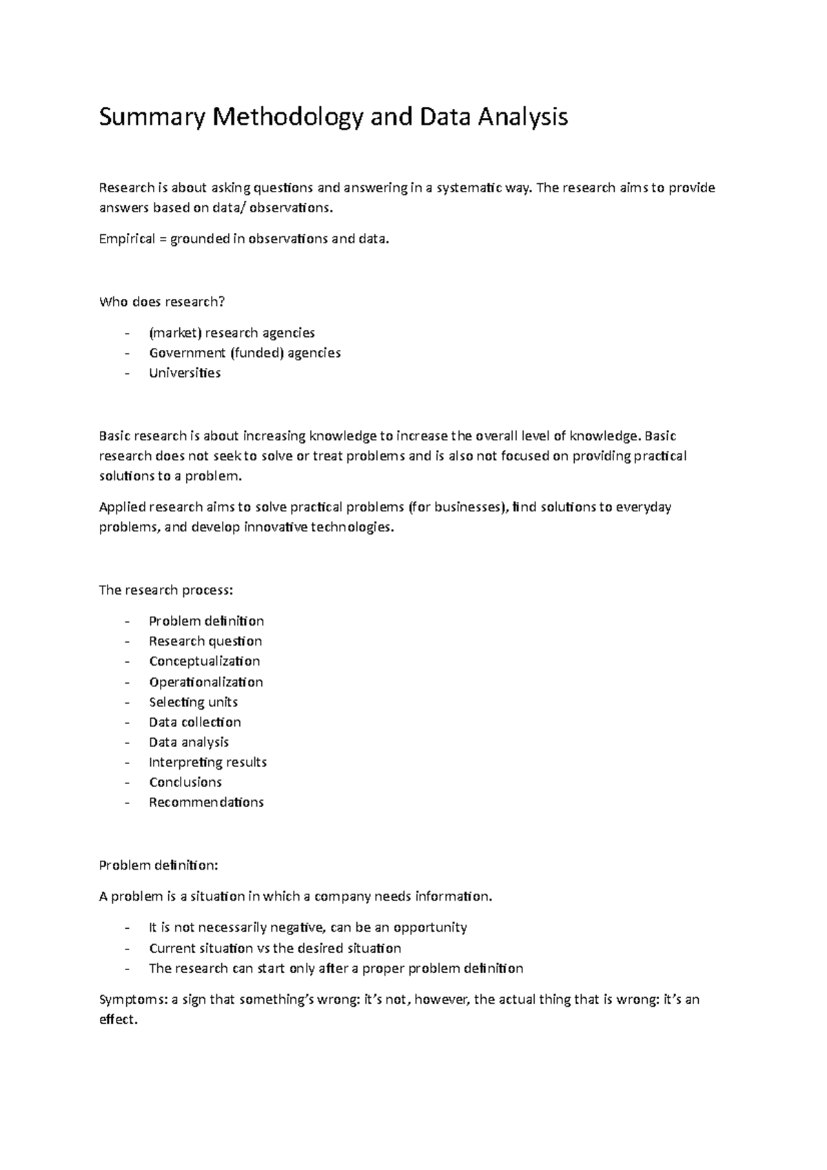 Summary Methodology and Data Analysis - Summary Methodology and Data ...