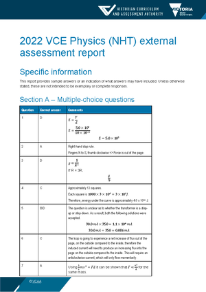 2023 VCAA Physics-NHT-report - © VCAA 2023 VCE Physics (NHT) external ...