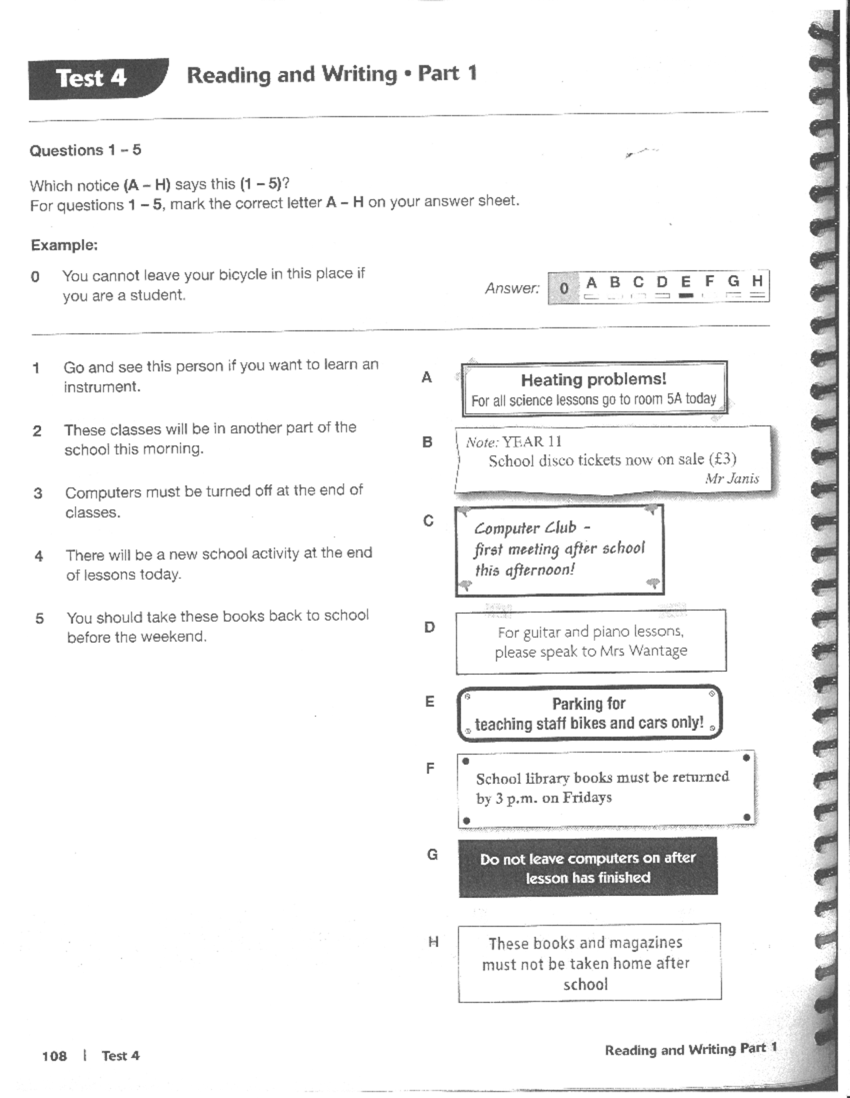 Test 4 reading - Para examen - Test 4 Reading and Writing Part 1 ...
