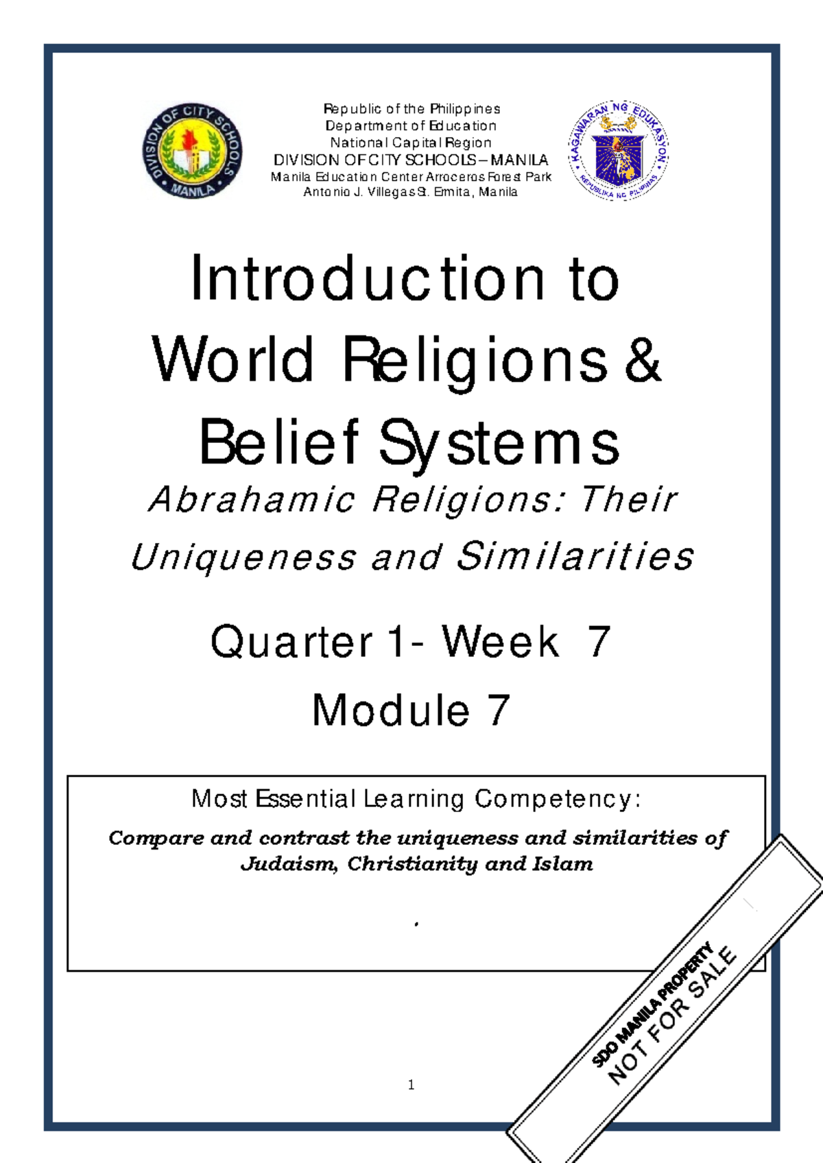 Iwrbs-q1-mod7-abrahamic-religions compress - Introduction to World ...