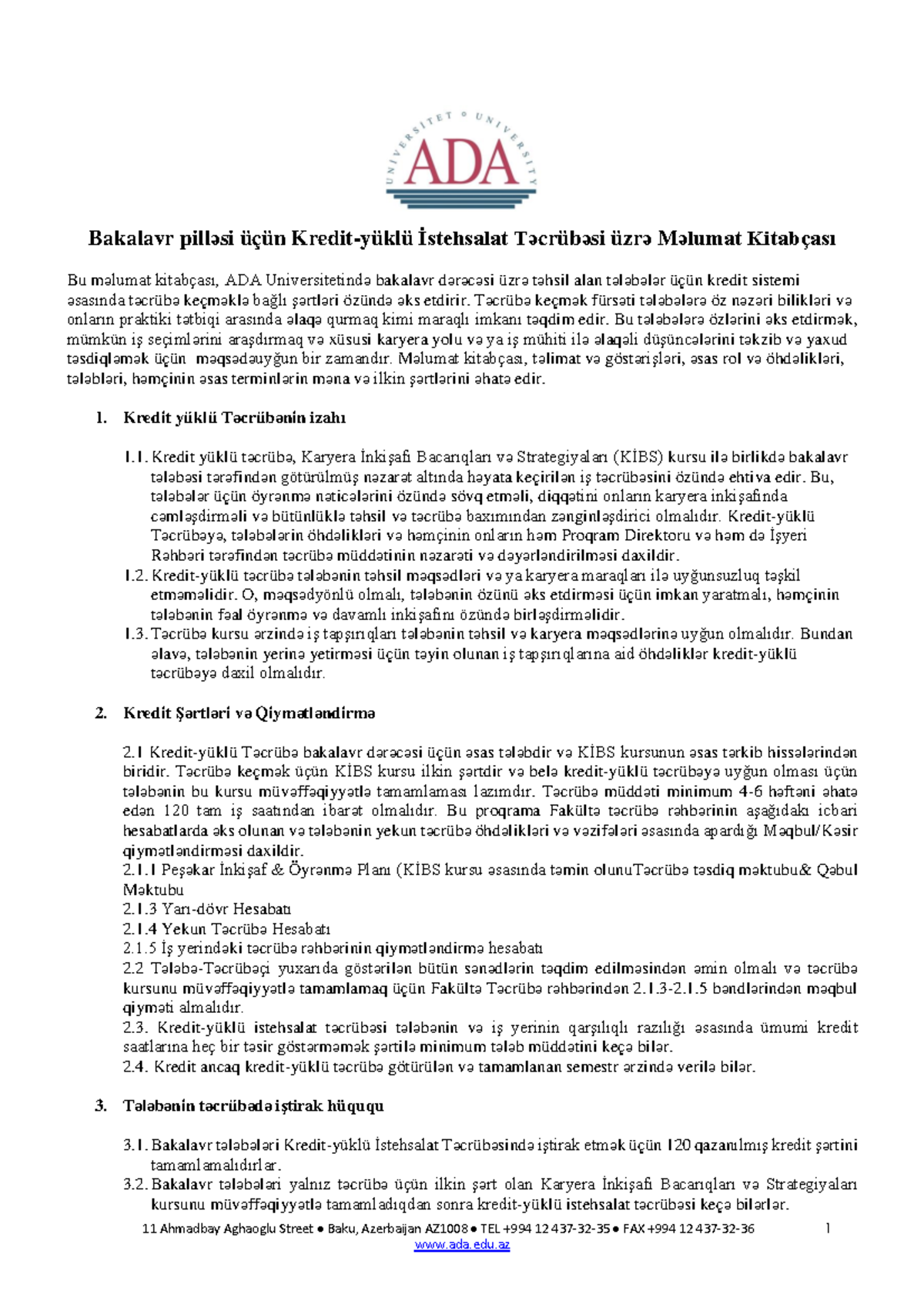 Bakalavr Təcrübə Məlumat Kitabçası 2024 - 11 Ahmadbay Aghaoglu Street ...