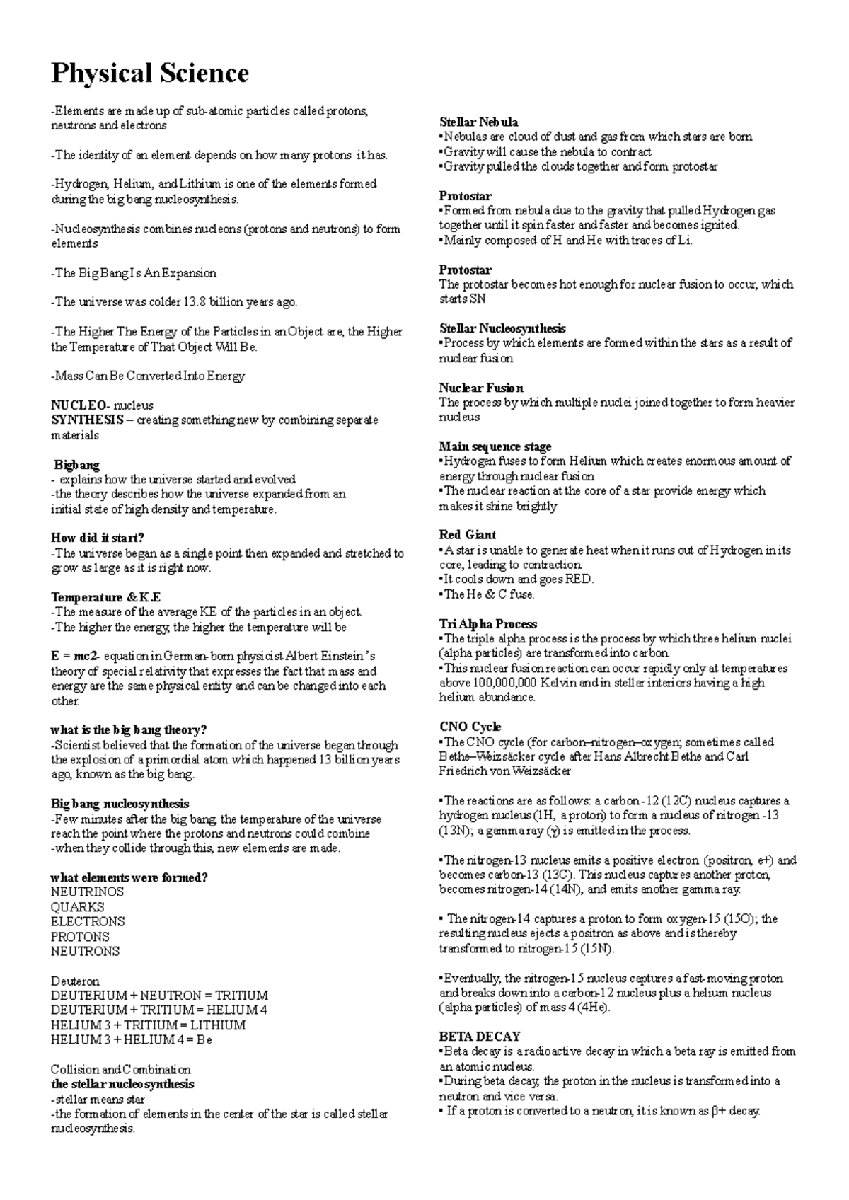 Physical-Science - Physical Science -Elements are made up of sub-atomic ...
