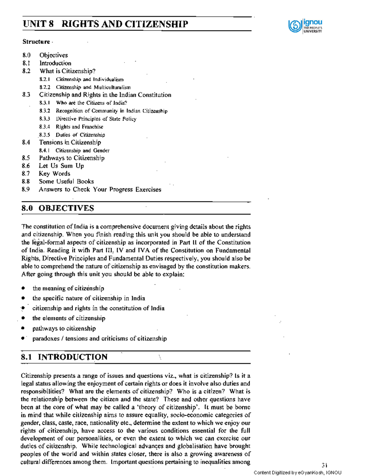 Unit-8 - Sol material - UNIT 8 RIGHTS AND CITIZENSHIP Structure ...