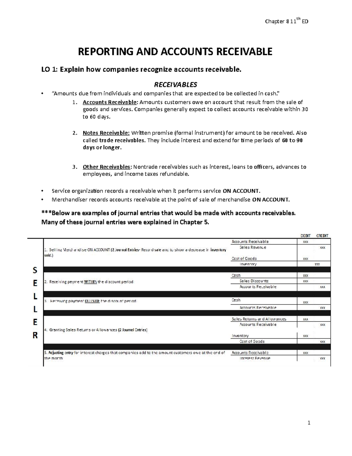 Chapter 8 Review - REPORTING AND ACCOUNTS RECEIVABLE LO 1: Explain how ...