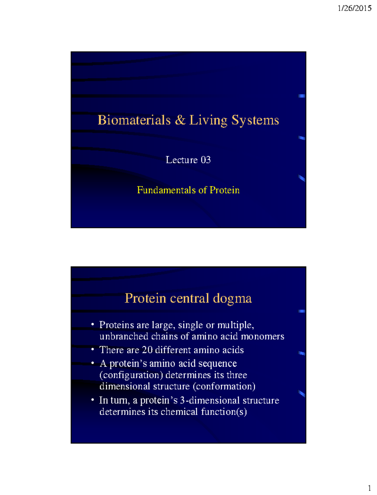 2015 Lecture 3 - Fundamentals of Protein - Biomaterials & Living ...